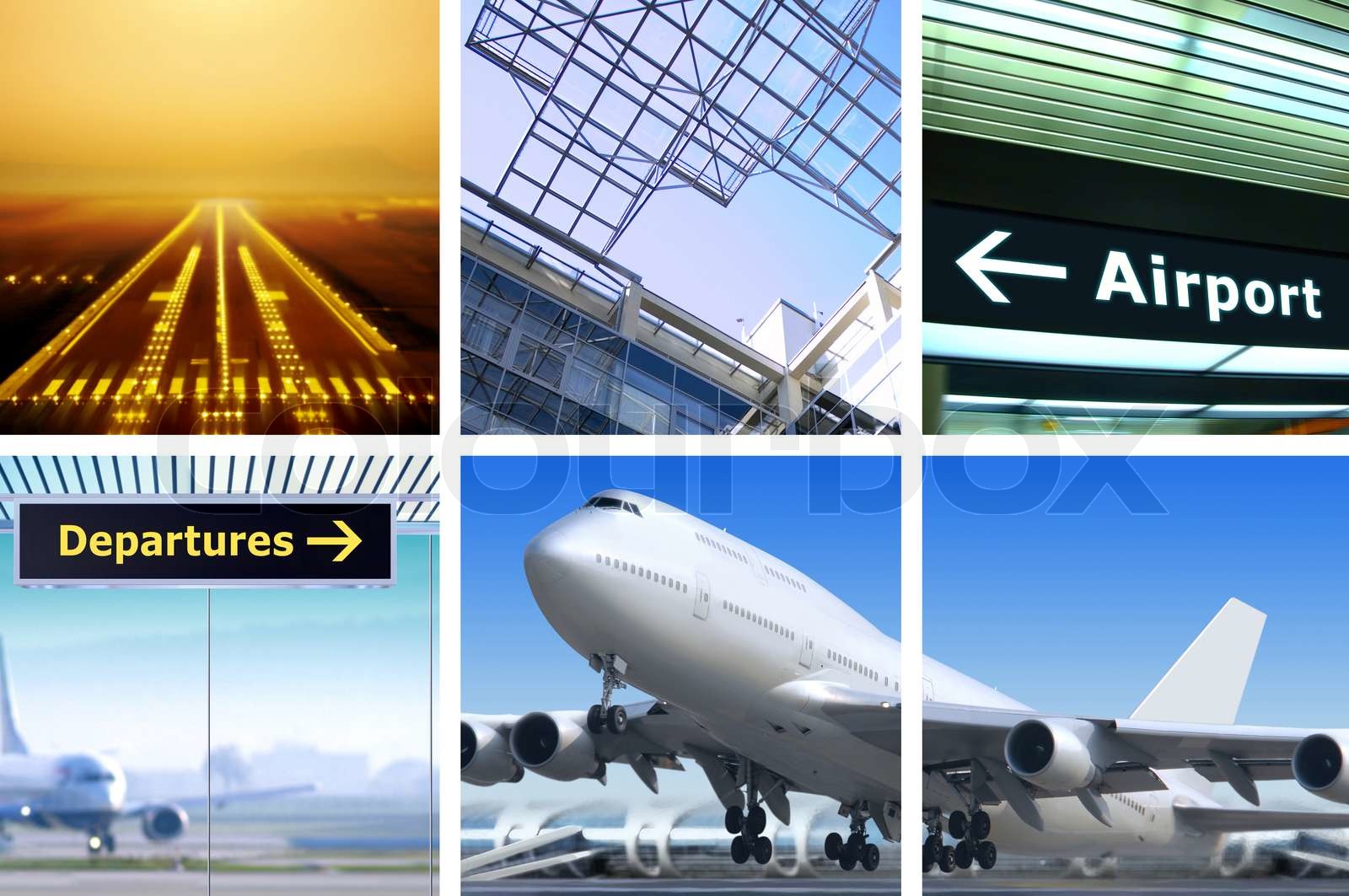 collage of air transportation with details and accessories | Stock ...