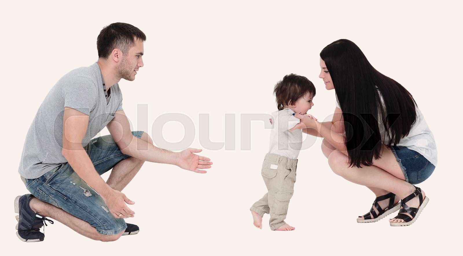Cute smiling baby boy learning to walk | Stock image | Colourbox