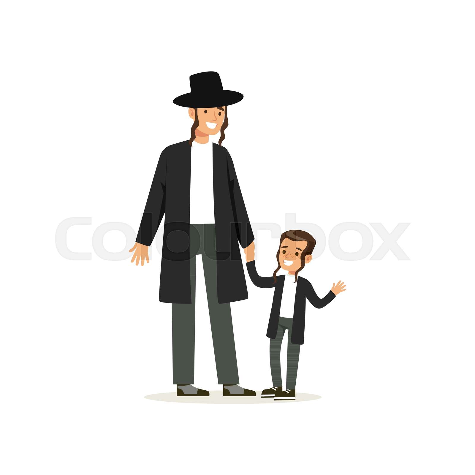 Cartoon characters of orthodox jews smiling father and his little son ...
