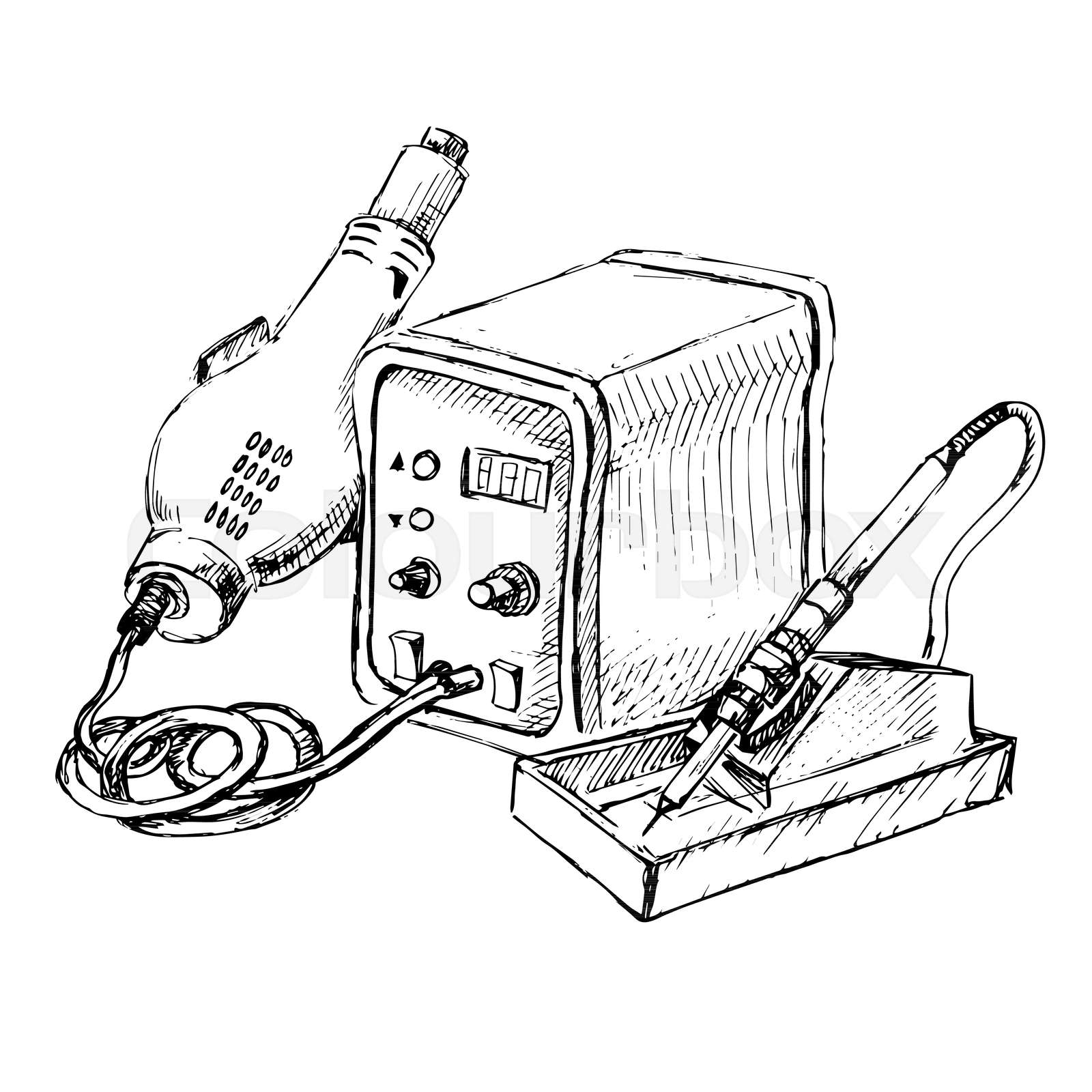 Sketch of Hot Air Rework Soldering Iron Station. Vector illustration ...