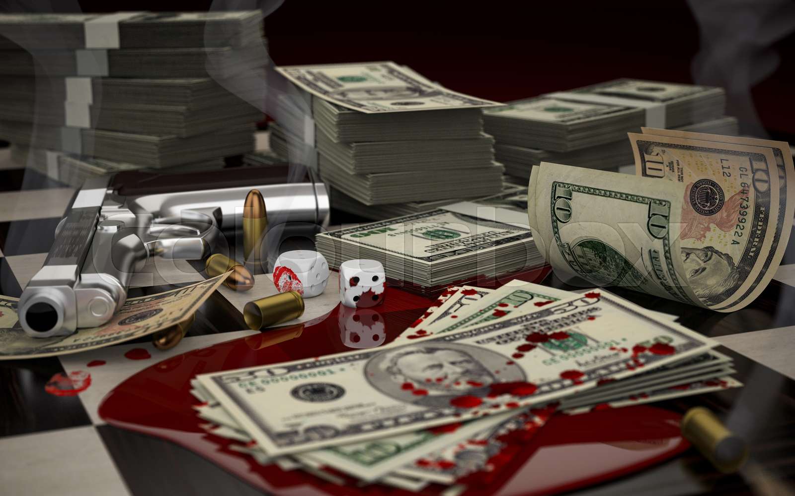 Blood, money and smoking gun | Stock image | Colourbox