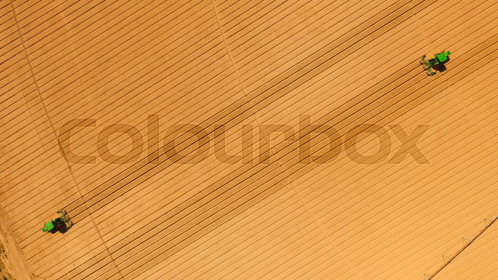 Tractors Run Parallel Aerating For New Planting Farm Agriculture ...