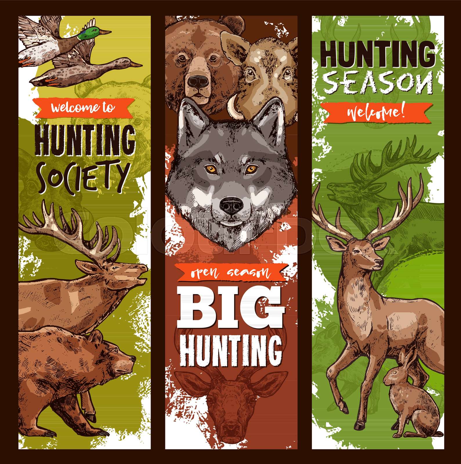 Vector hunt club hunting sketch banners | Stock vector | Colourbox