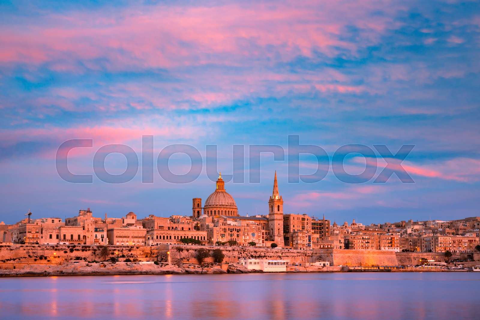 Valletta Skyline from Sliema at sunset, Malta | Stock image | Colourbox