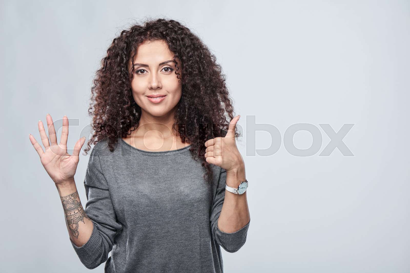 Hand counting - six fingers. | Stock image | Colourbox
