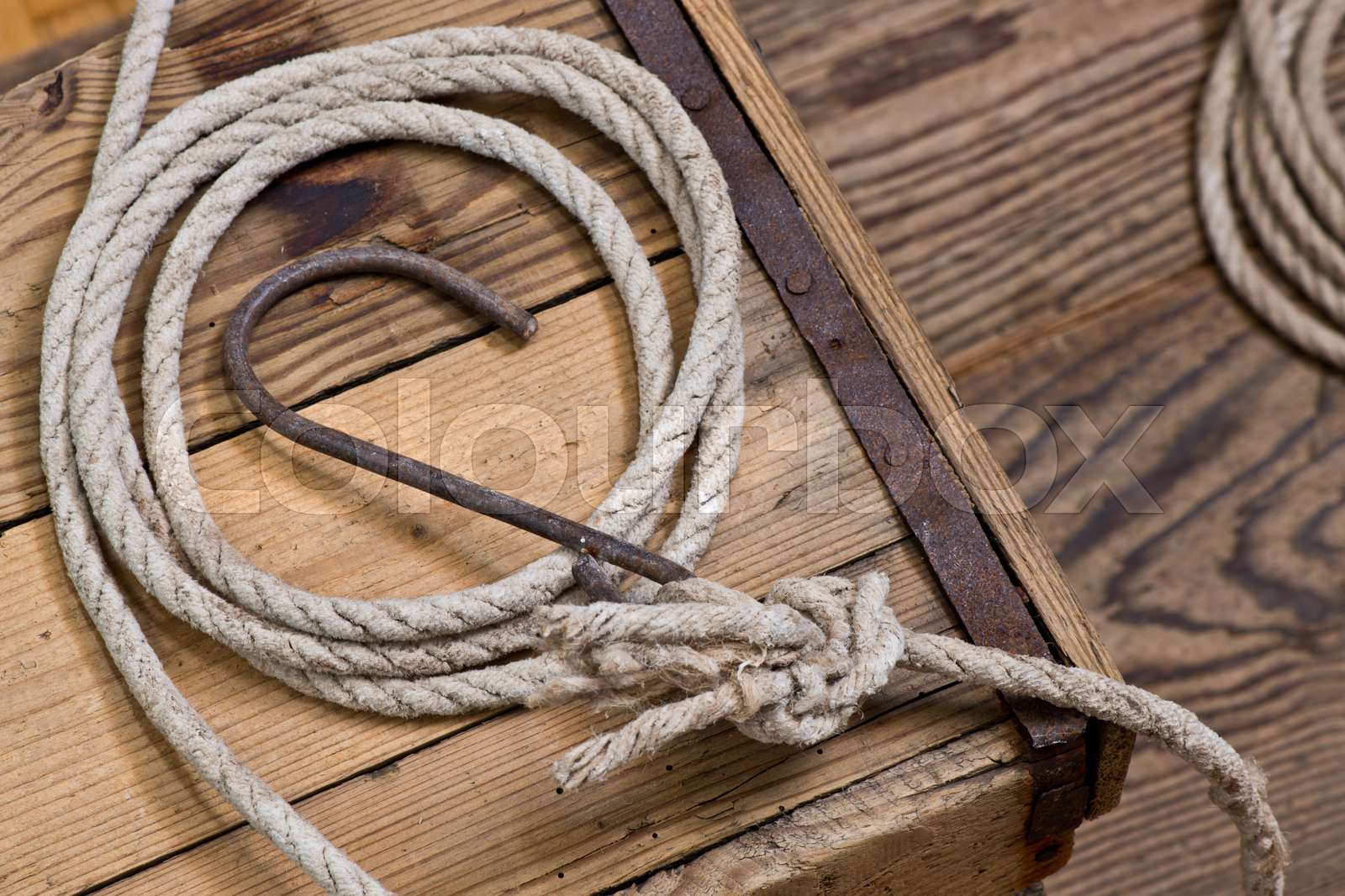 Detail of Old Rope on the Wooden Desk | Stock image | Colourbox