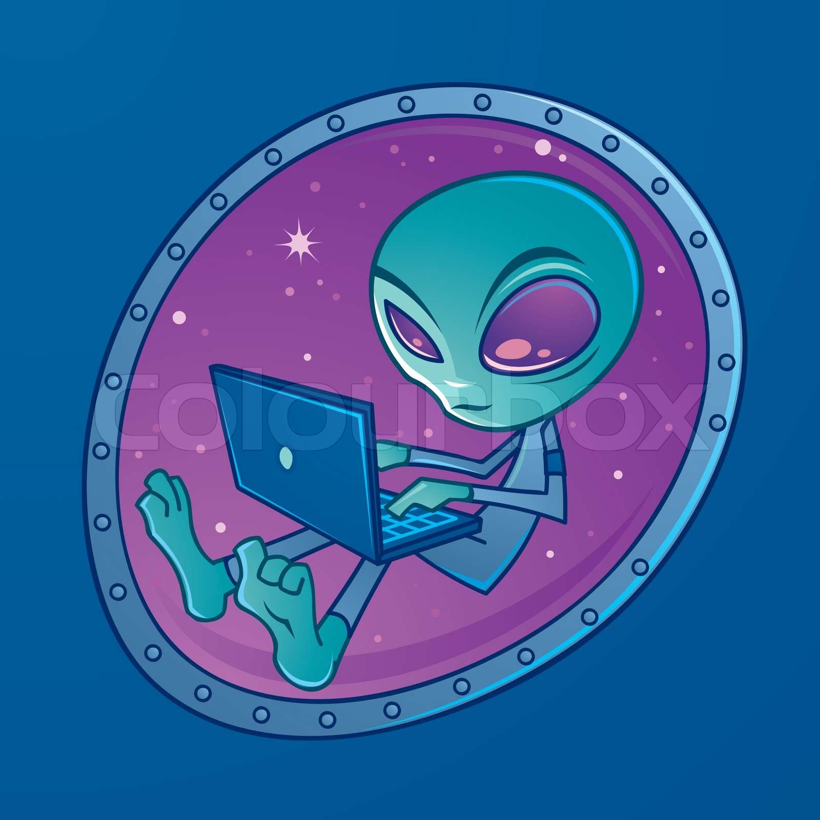 Alien With Laptop Computer | Stock vector | Colourbox