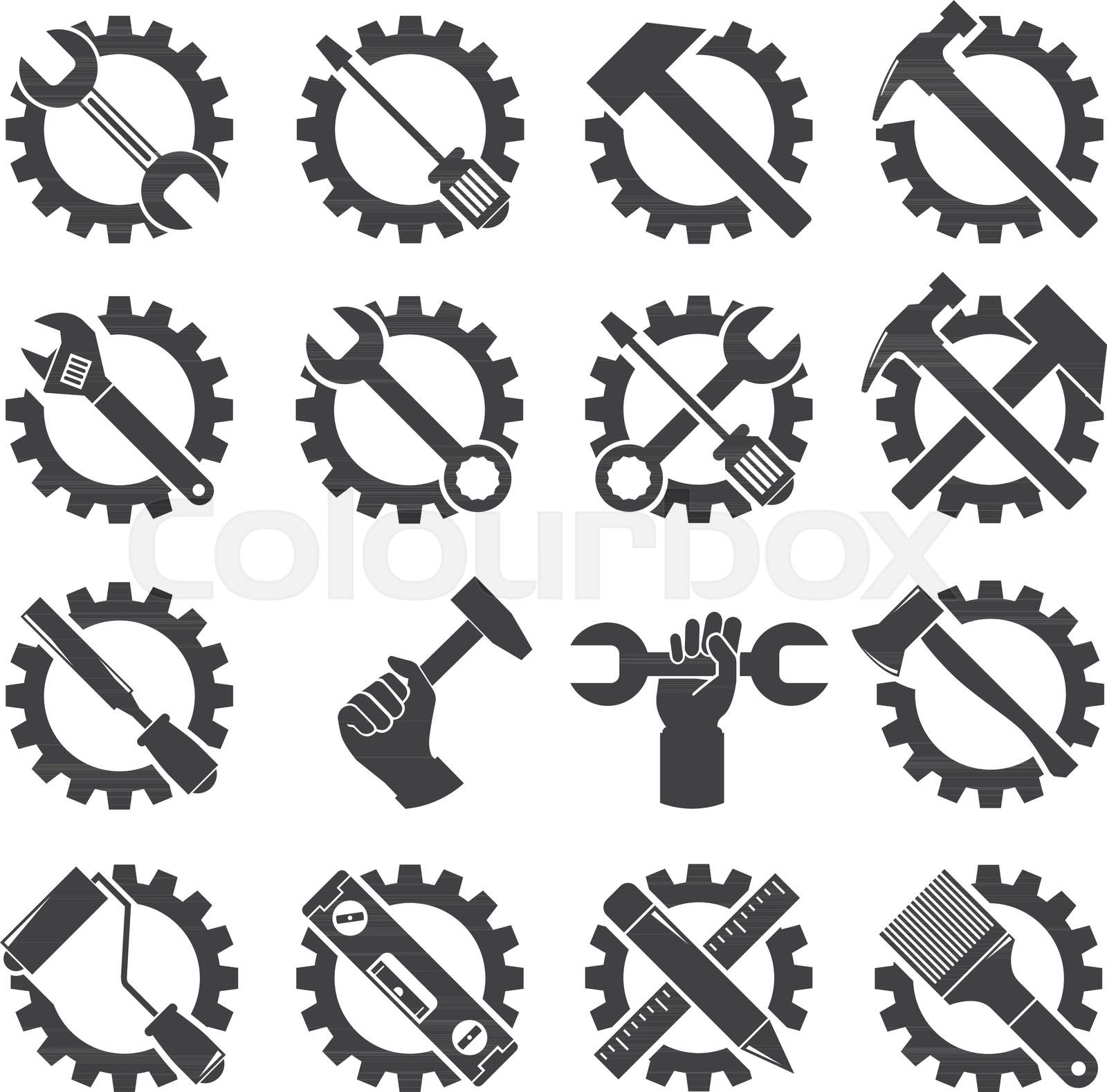 hammer and gear icons, tools | Stock vector | Colourbox