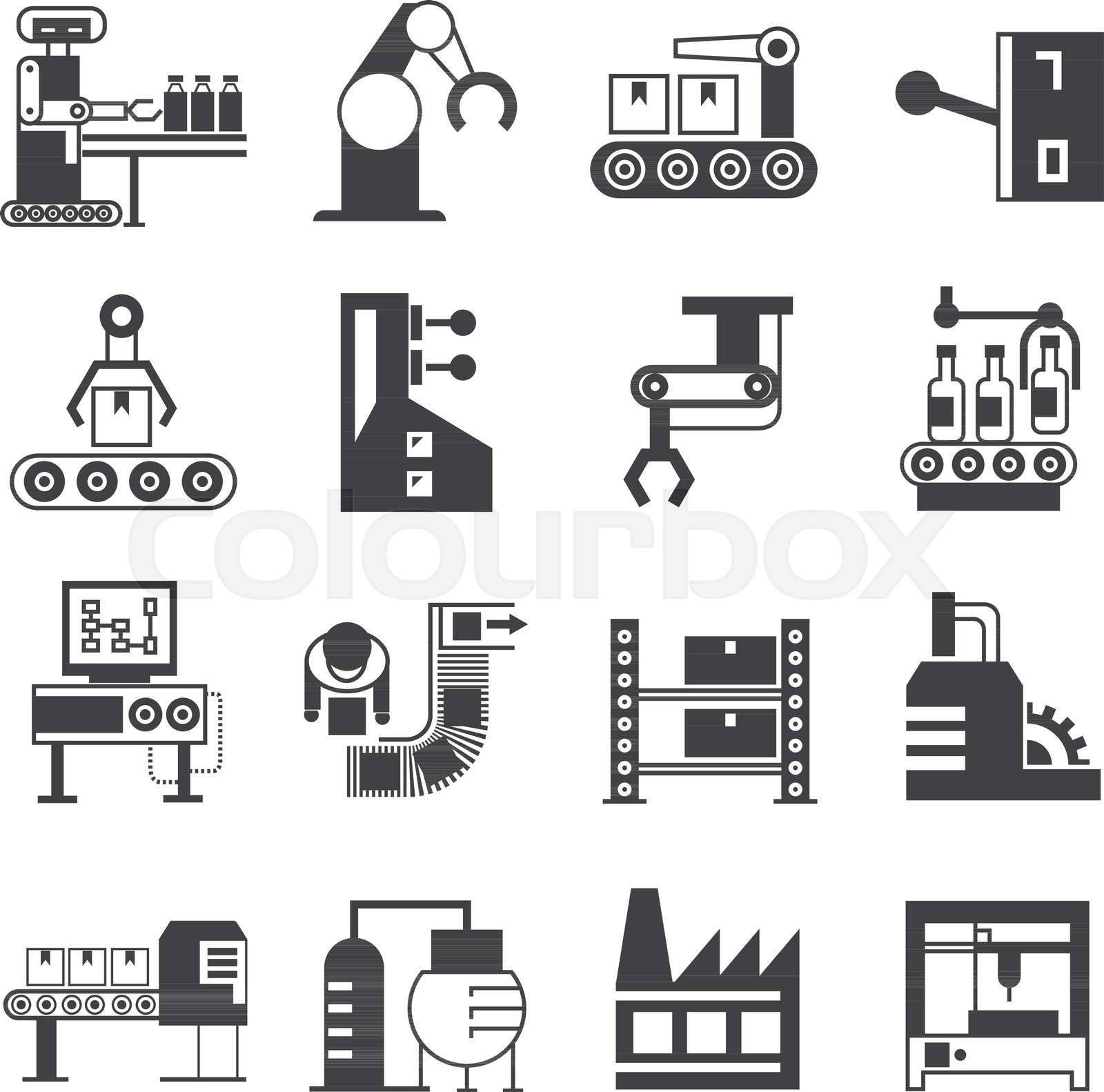 industry, robot in manufacturing process icons | Stock vector | Colourbox