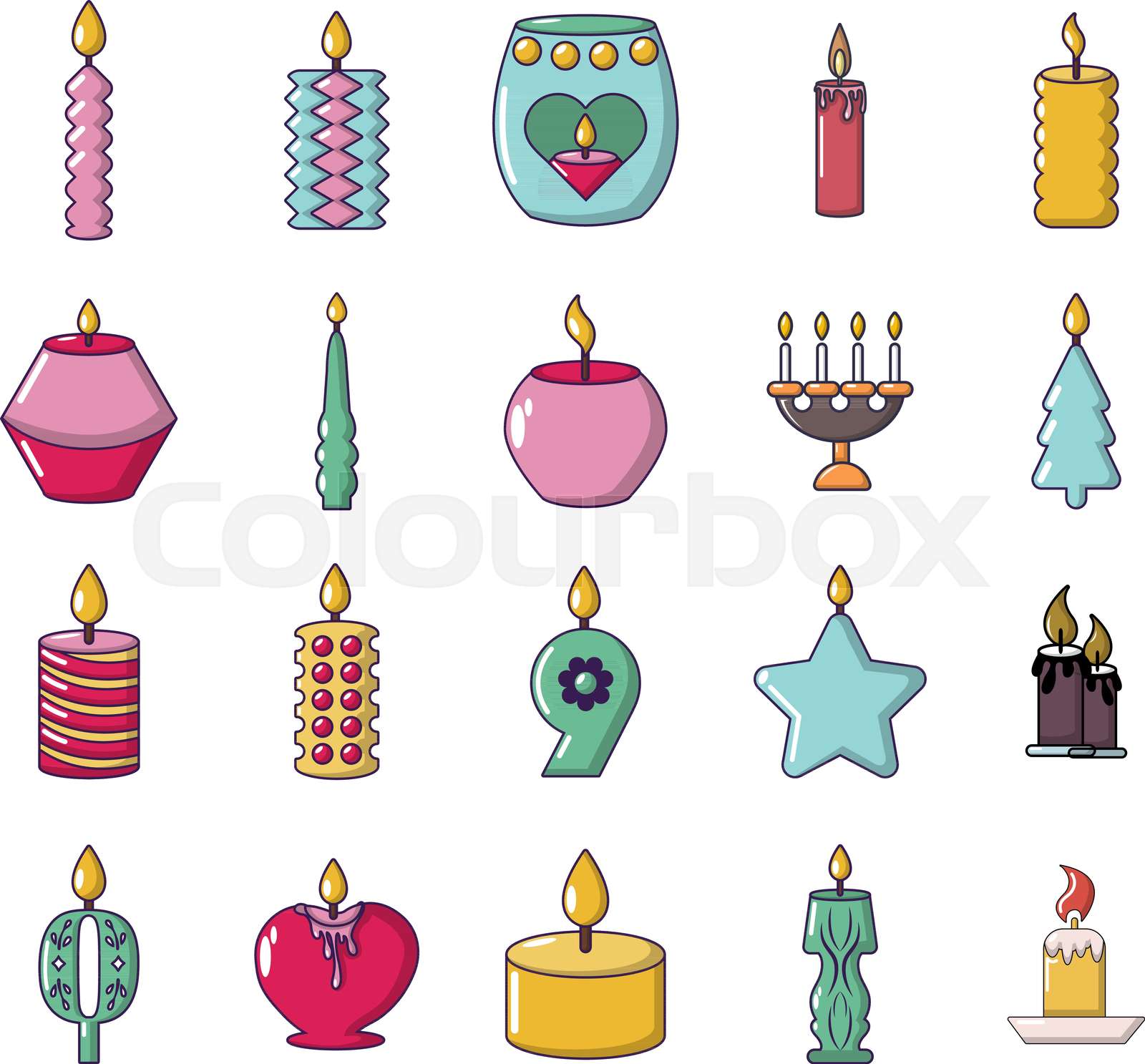 Candle icon set, cartoon style | Stock vector | Colourbox