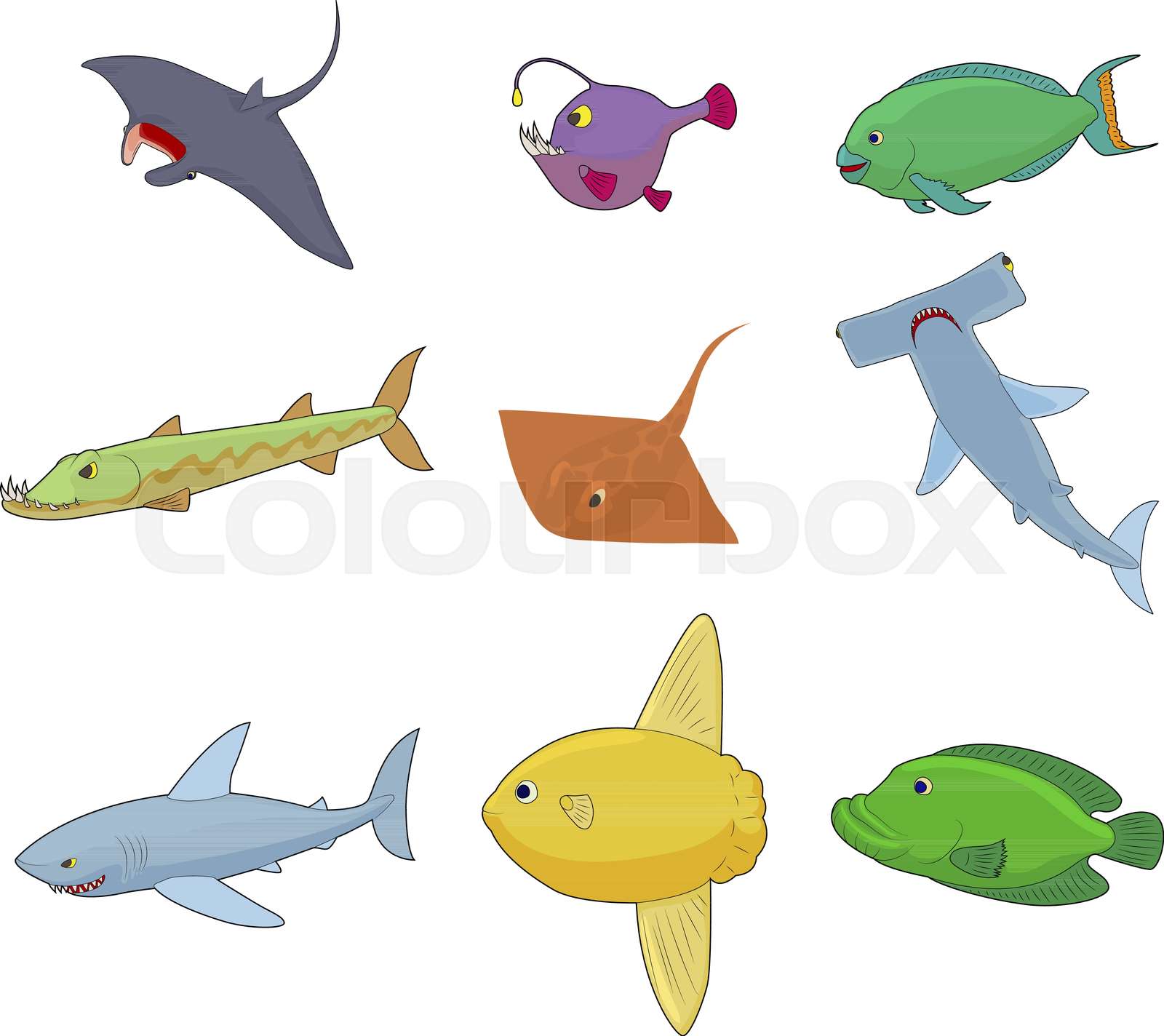 Sea fish icon set, cartoon style | Stock vector | Colourbox