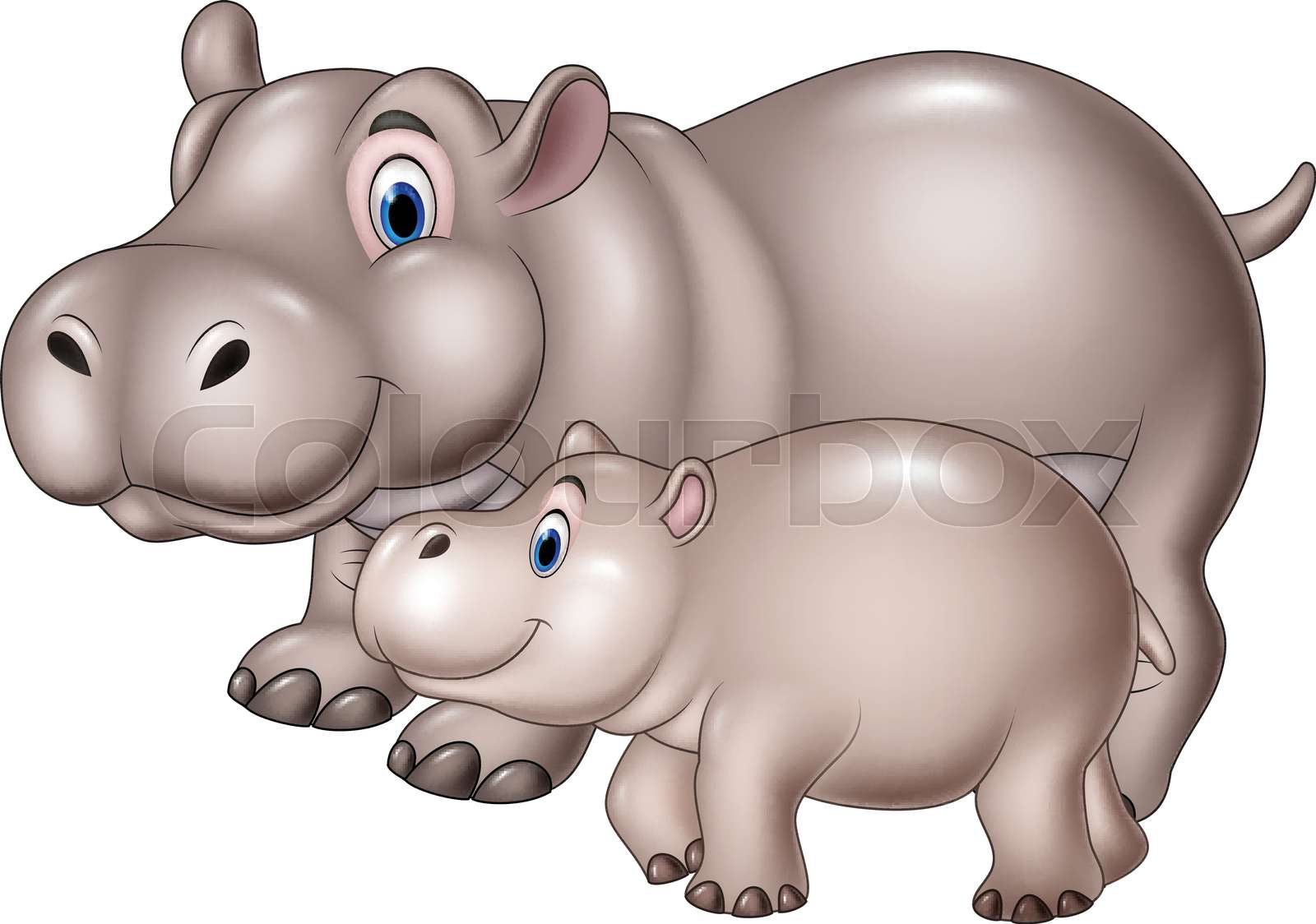 Cartoon mother and baby hippo | Stock vector | Colourbox