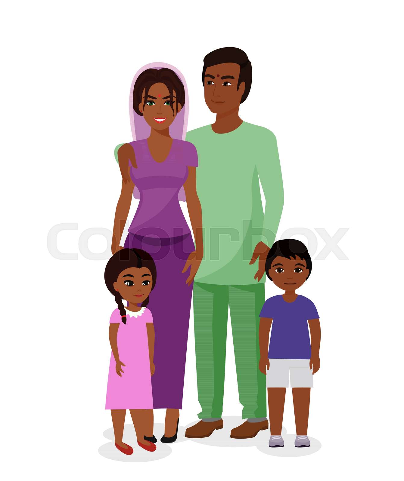 Vector illustration of beautiful Indian family. Happy Indian man and ...