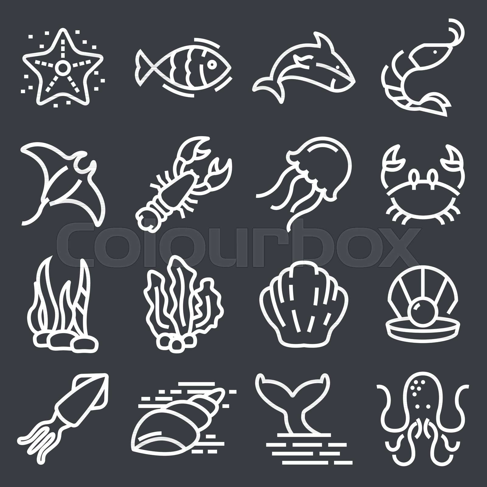 Sea animals icon set | Stock vector | Colourbox