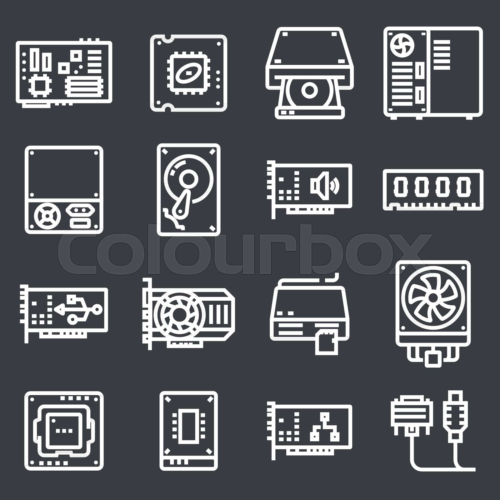 Computer Hardware Icons. | Stock vector | Colourbox