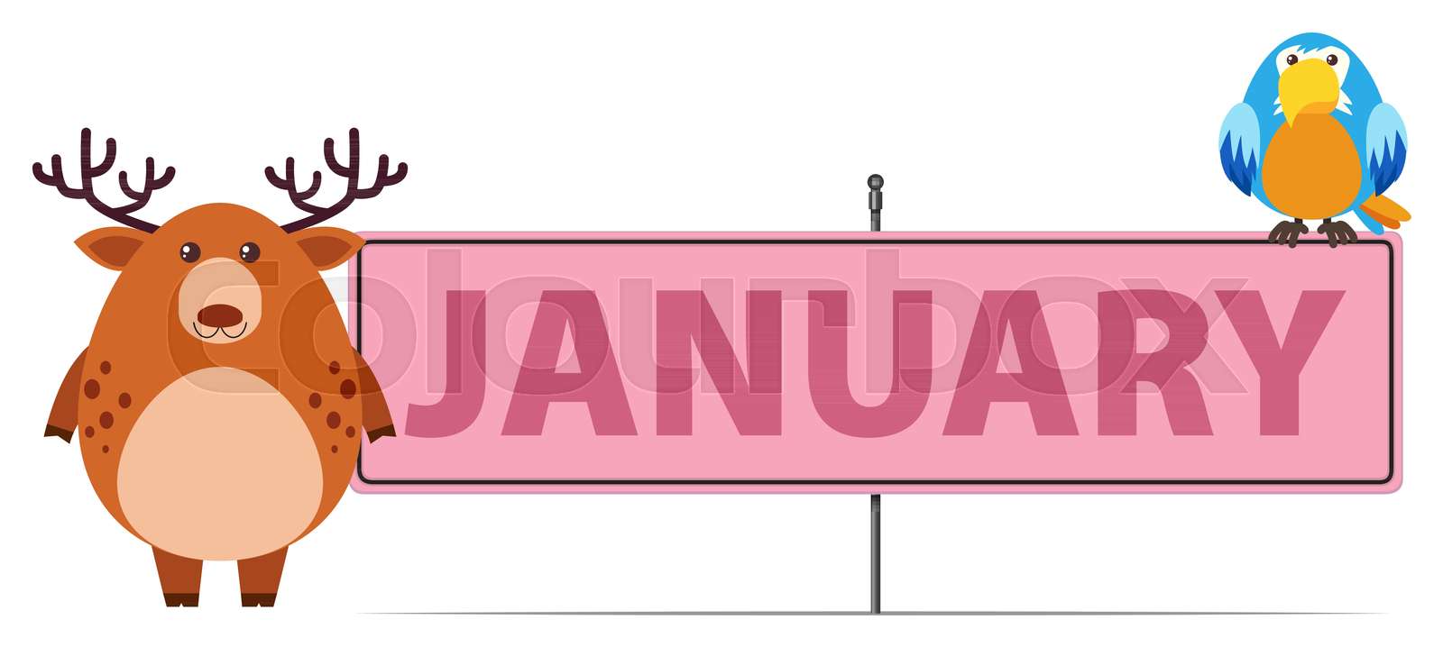 Sign template for January with deer and parrot | Stock vector | Colourbox