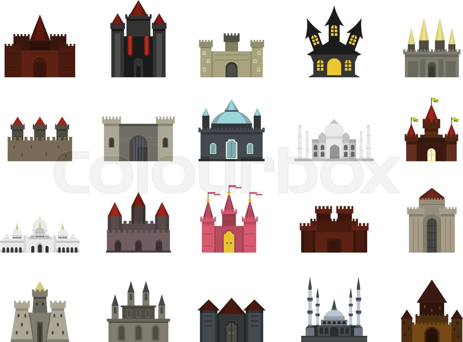 Castle icon set, flat style | Stock vector | Colourbox