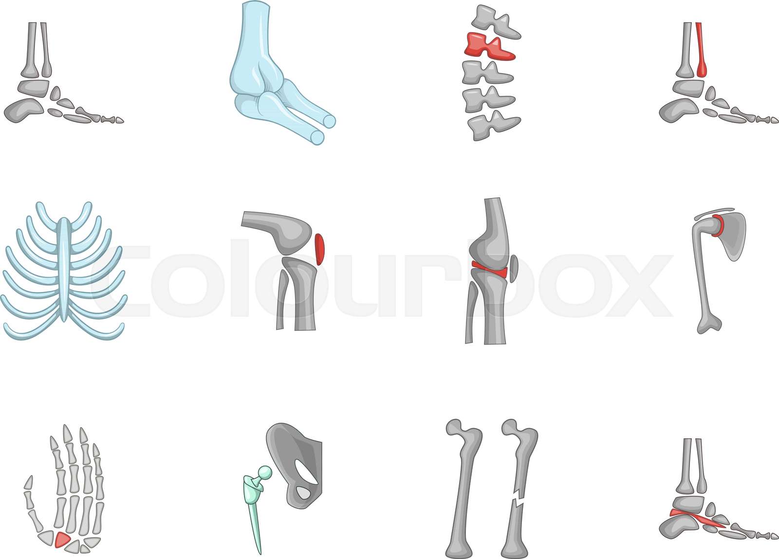 Human bones icon set, cartoon style | Stock vector | Colourbox