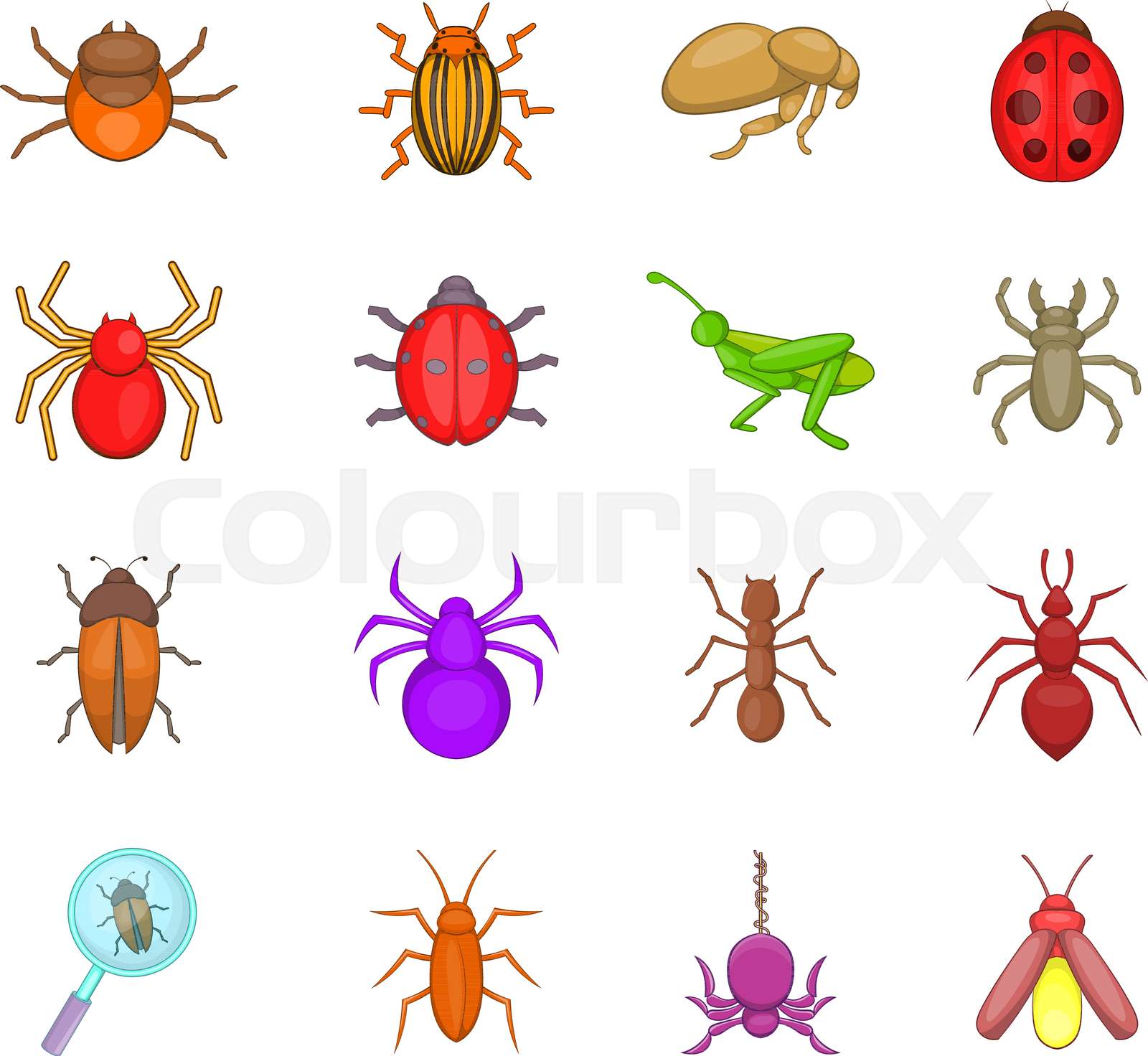 Bugs icon set, cartoon style | Stock vector | Colourbox