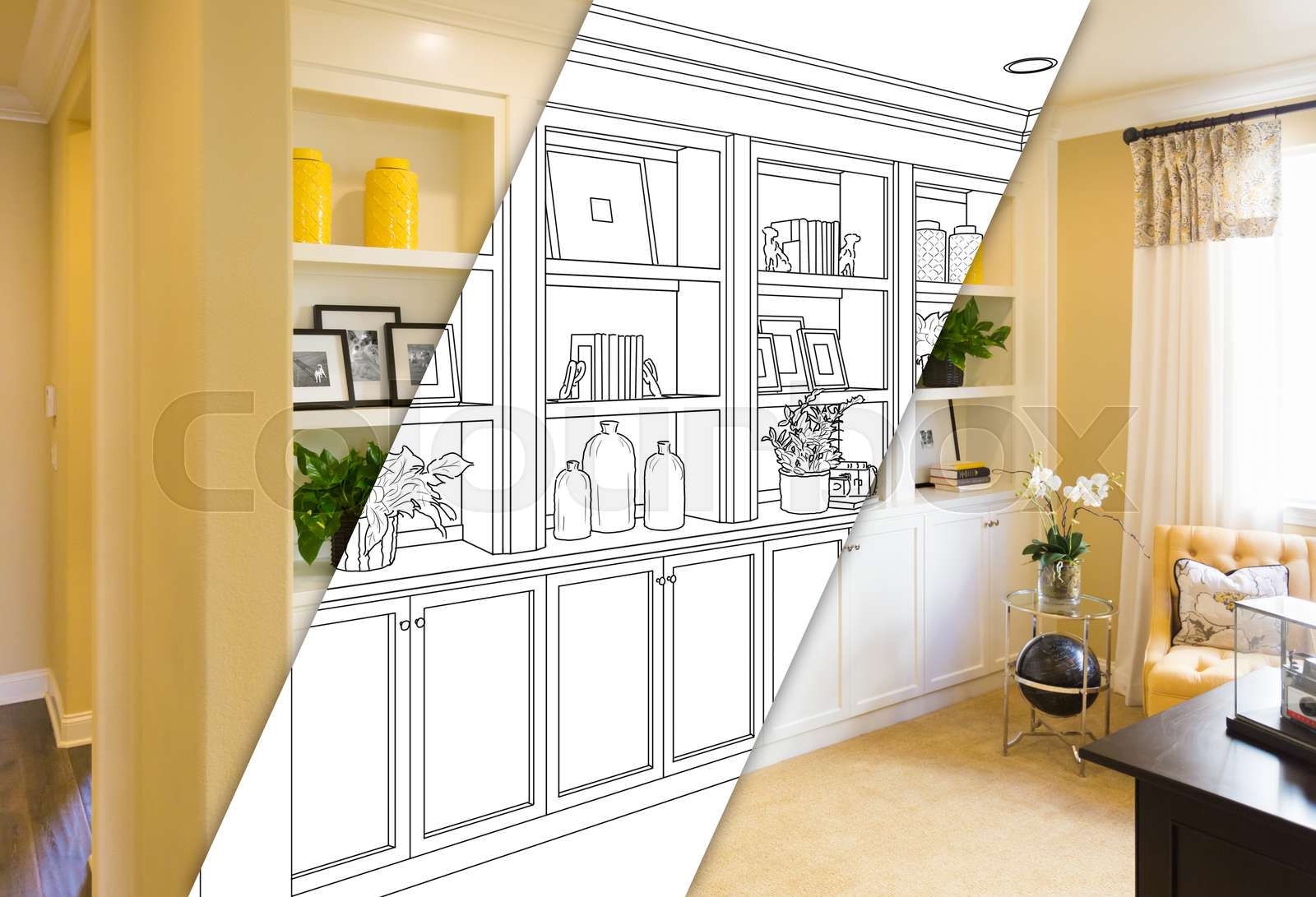 Custom Built-in Shelves and Cabinets Design Drawing with Cross Section ...