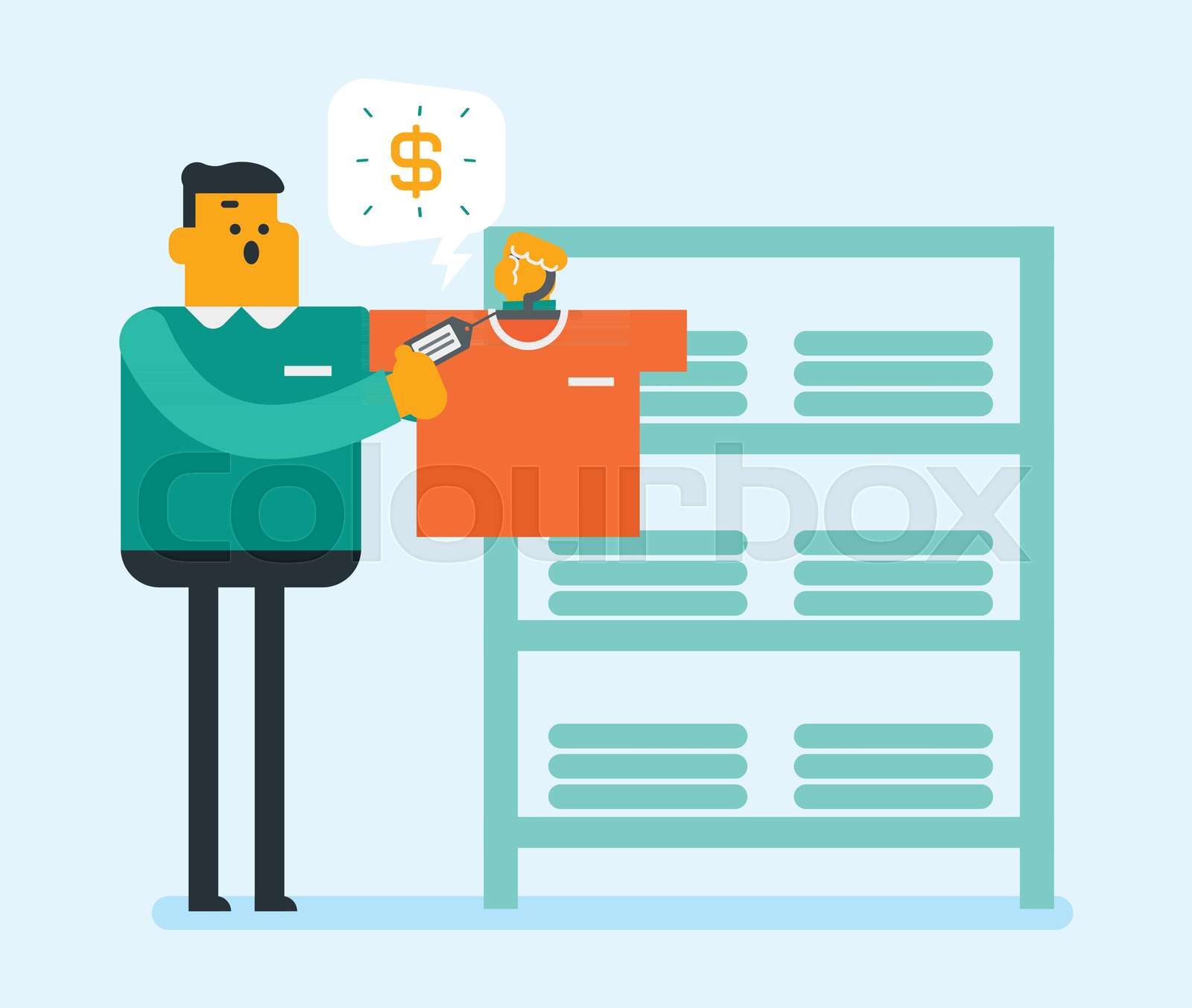 Young caucasian white man shocked by price tag. | Stock vector | Colourbox