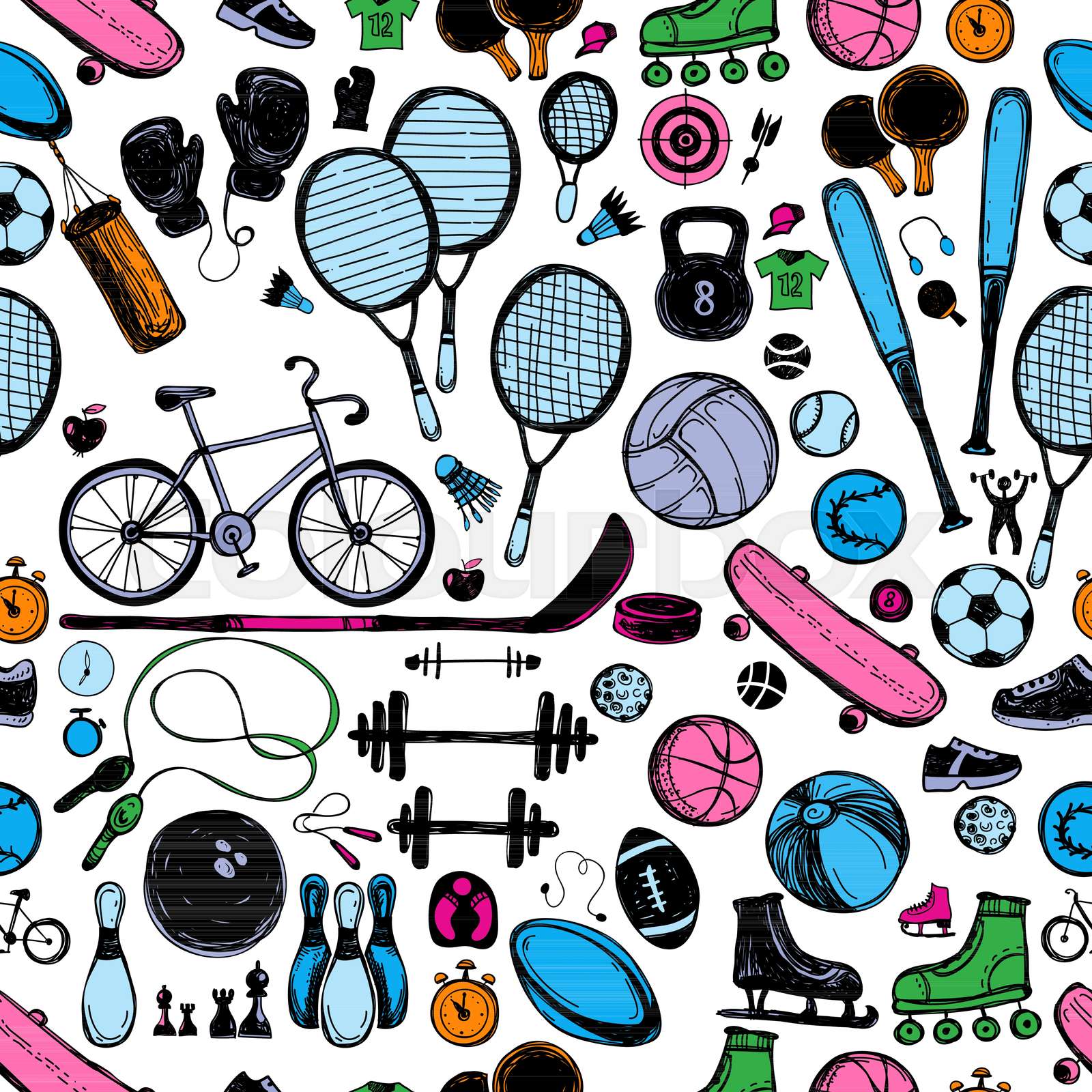 Sport sketch pattern. Hand drawn | Stock vector | Colourbox