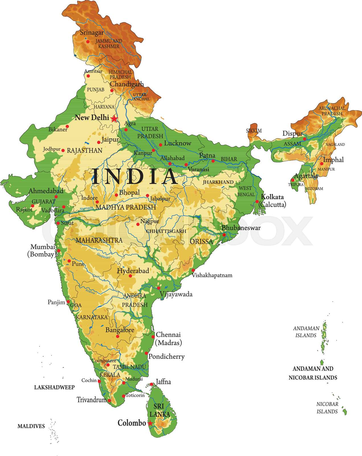 India relief map | Stock vector | Colourbox