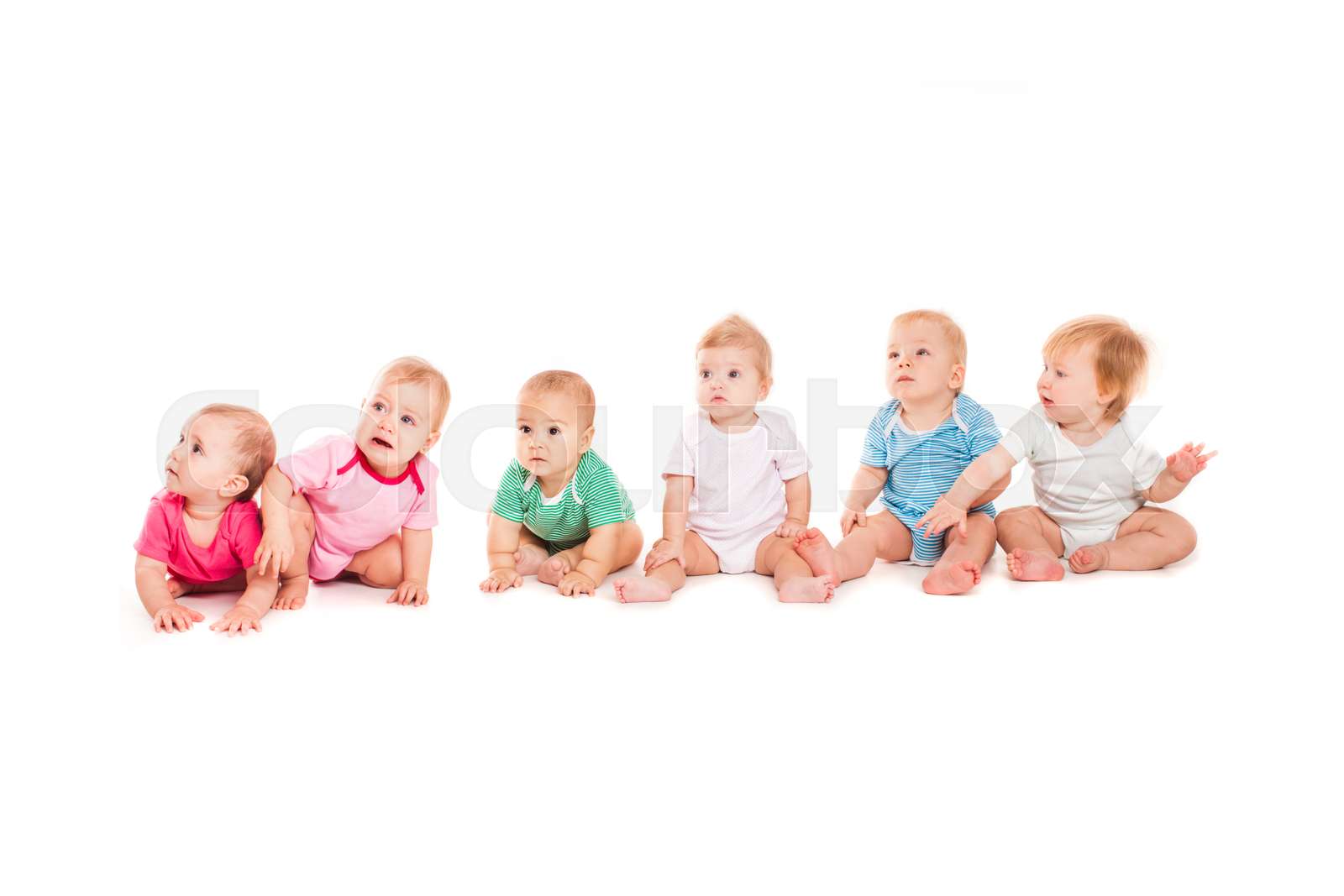 Group of six babies | Stock image | Colourbox