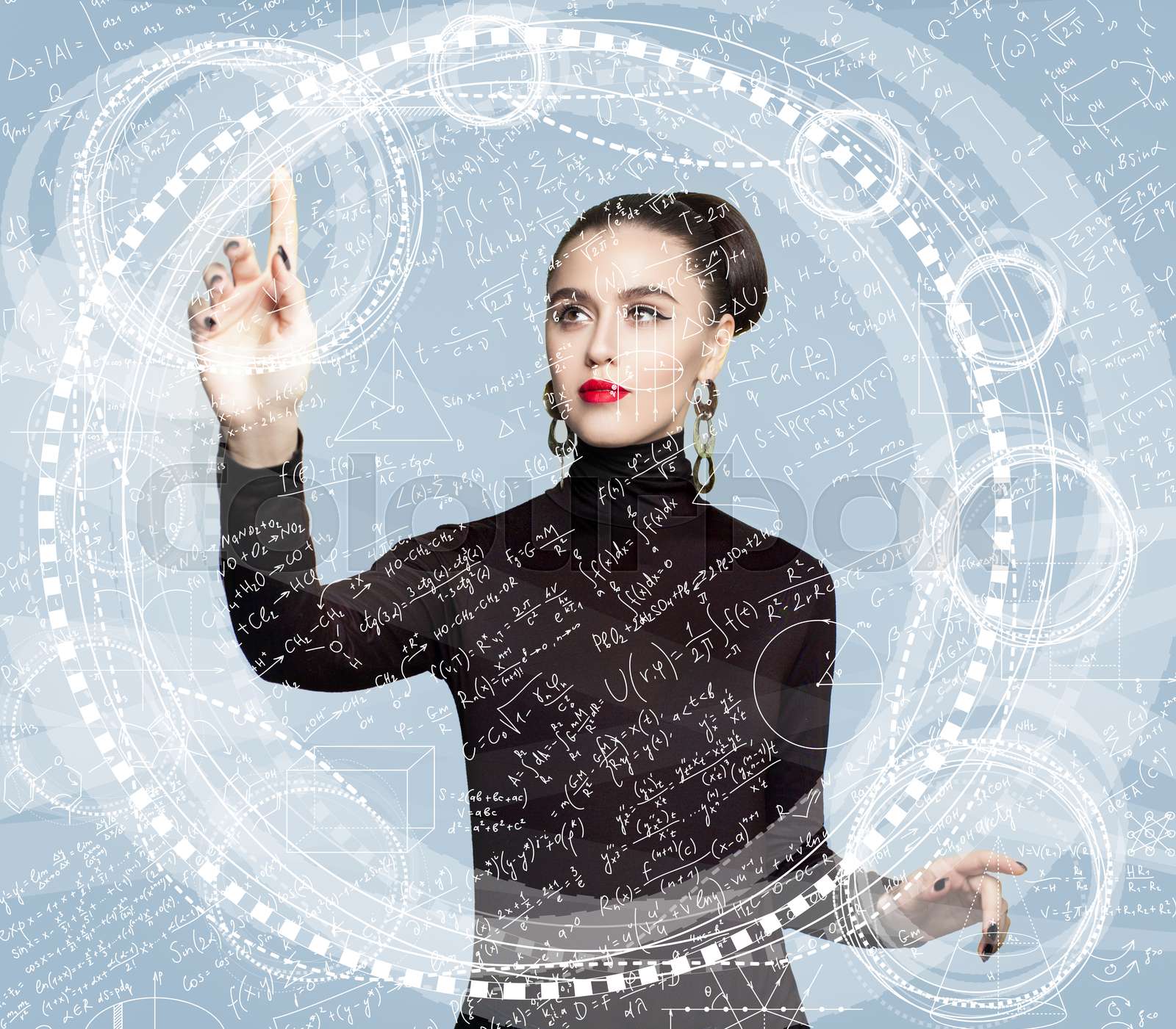 New technology and internet surfing concept. Pointing female hand and ...