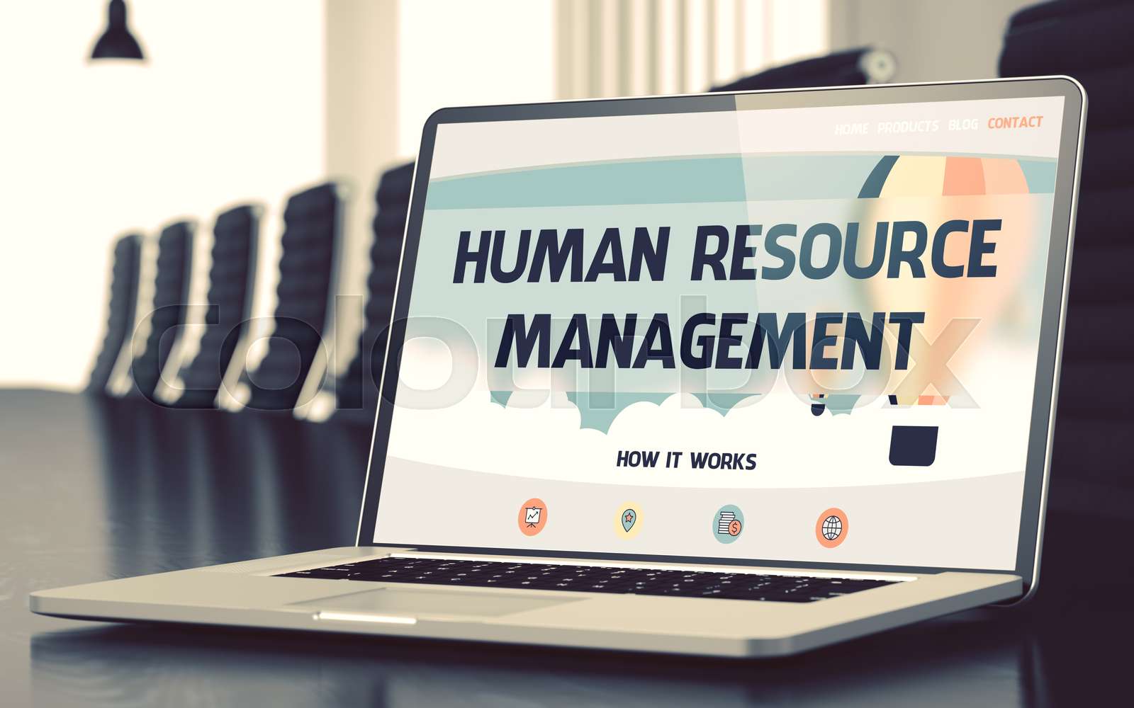Human Resource Management on Laptop in Meeting Room. 3d | Stock image ...