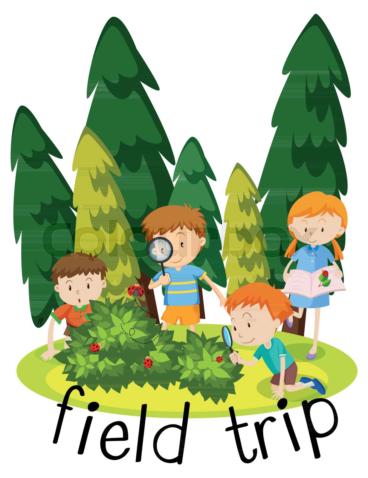 Flashcard For Field Trip With Kids Learning In Garden Stock Vector flashcard-for-field-trip-with-kids-learning-in-garden-stock-vector