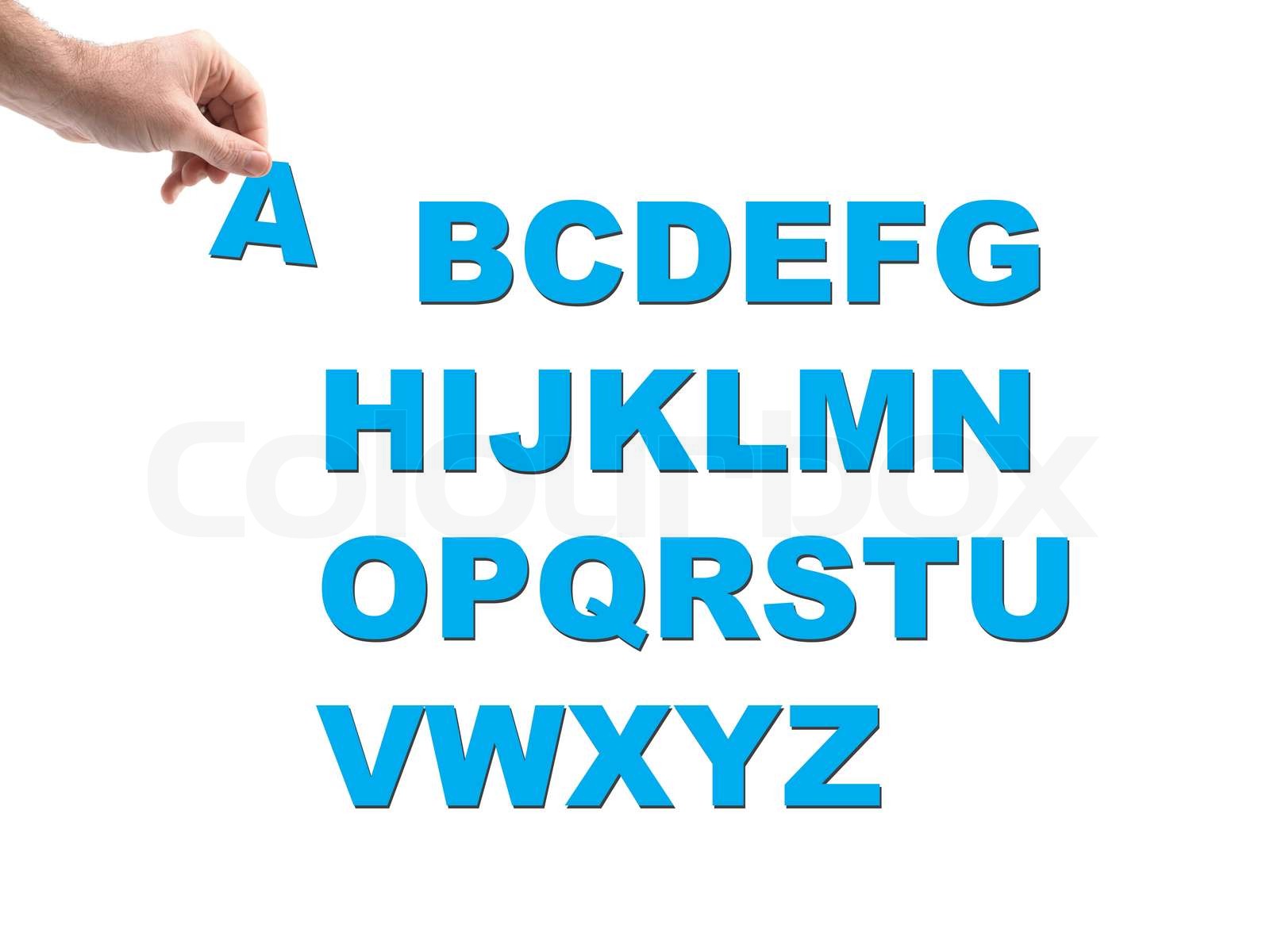 Buchstaben des Alphabets von einer Hand gehalten | Stock Bild | Colourbox