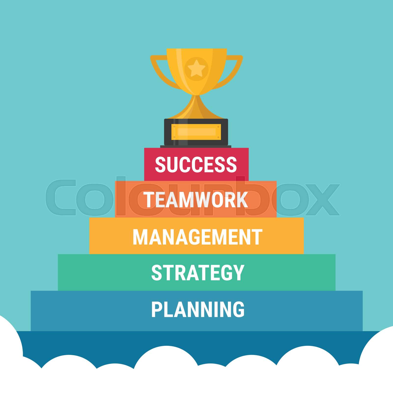 Stair step go to Trophy and success. Staircase to success. Cartoon ...