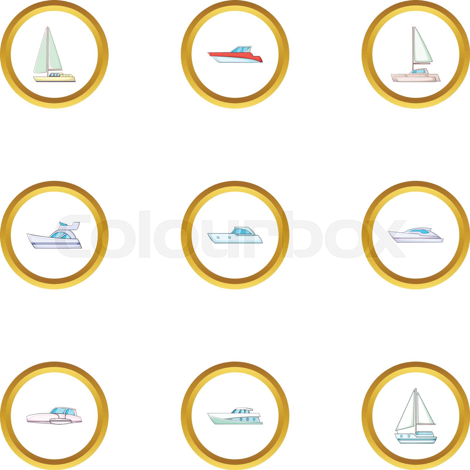 Vessel icons set, cartoon style | Stock vector | Colourbox