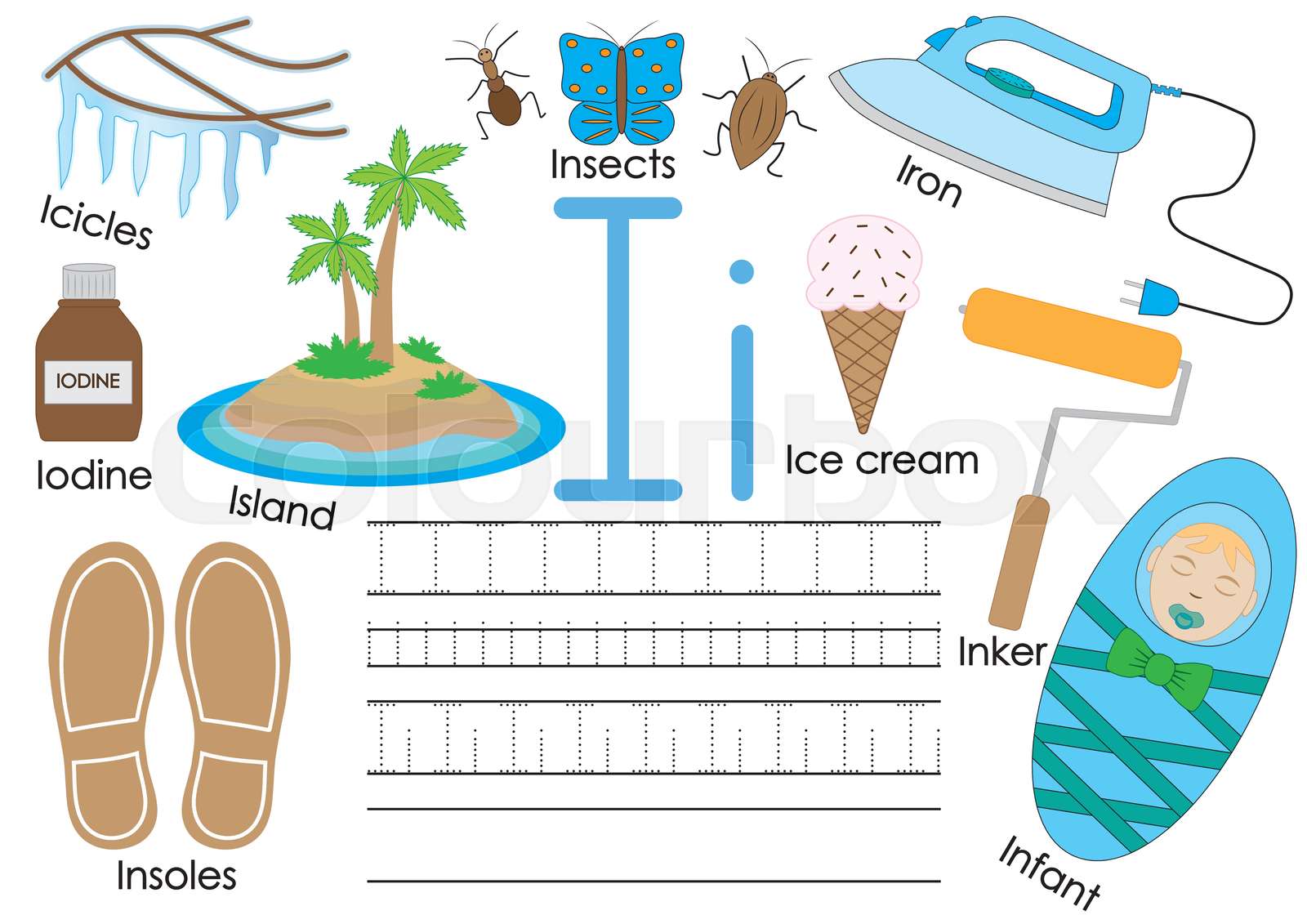 Letter I. English alphabet. Educational game for children. Writing ...