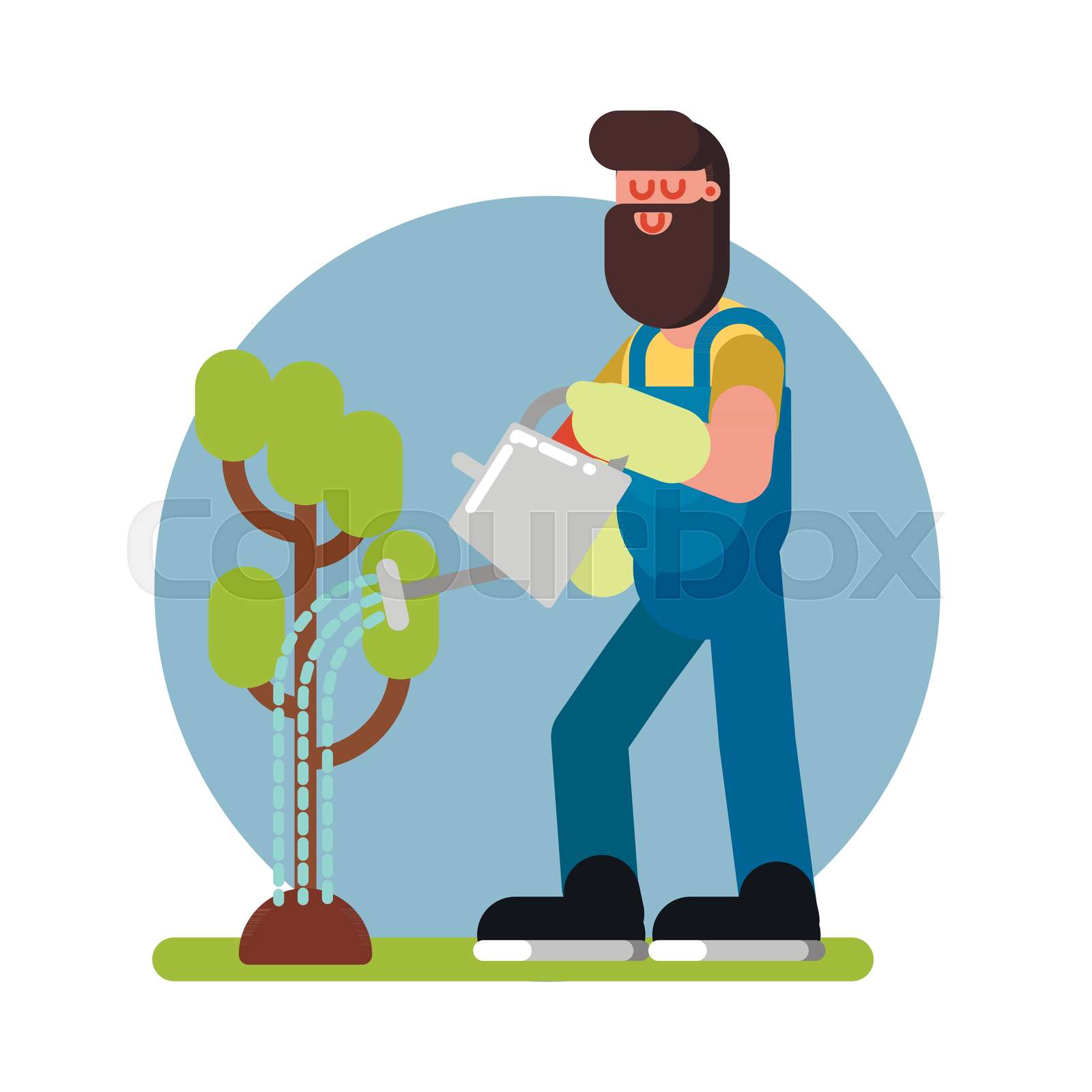 Man watering the tree | Stock vector | Colourbox