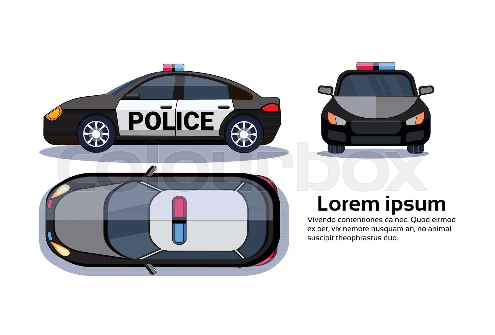 Police Car On White Background Isolated Top, Side And Front View Over ...