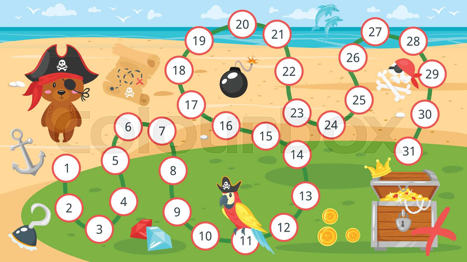 kids pirate board game template | Stock vector | Colourbox