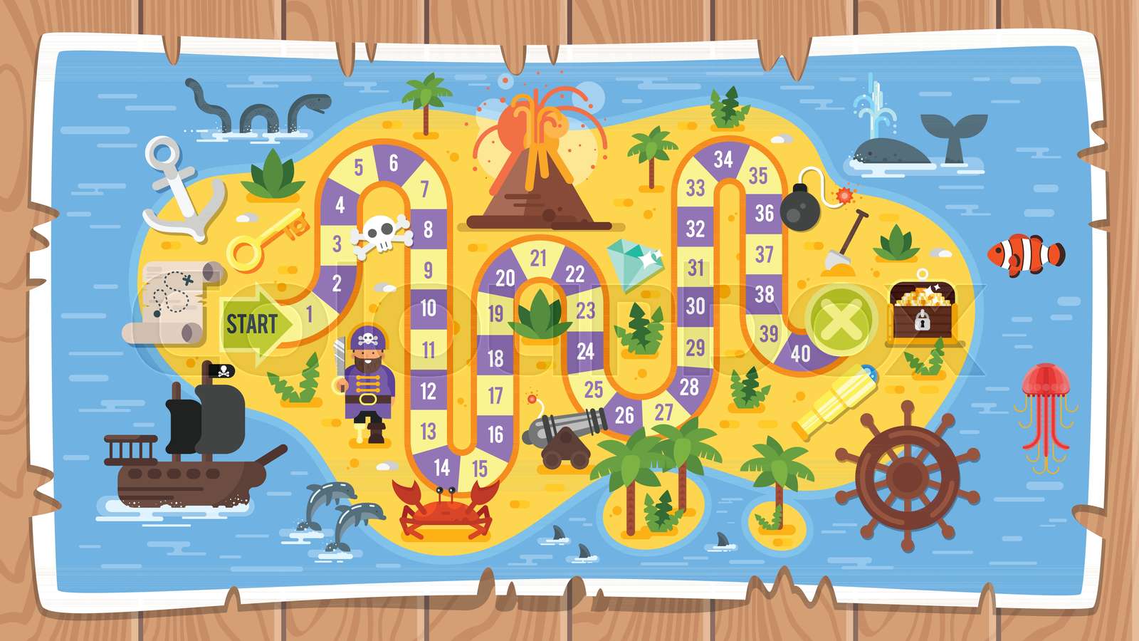 kids pirate board game template | Stock vector | Colourbox