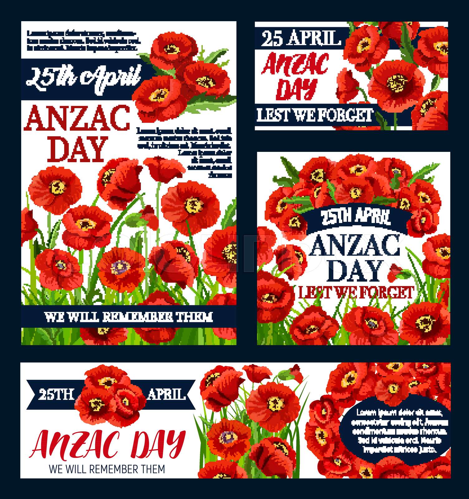 Anzac Day Australian vector Lest We Forget posters | Stock vector ...