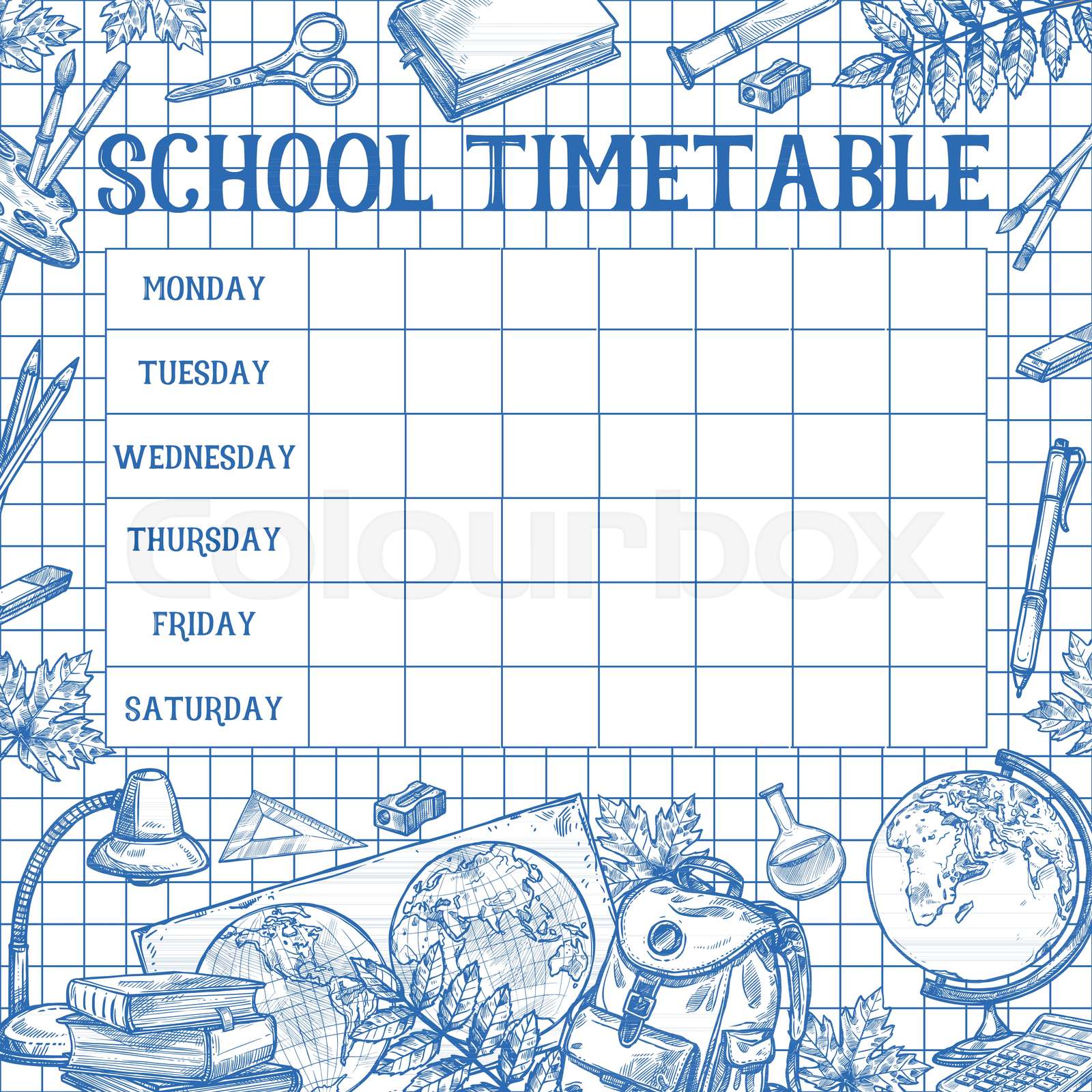 School sketch timetable schedule vector template | Stock vector | Colourbox