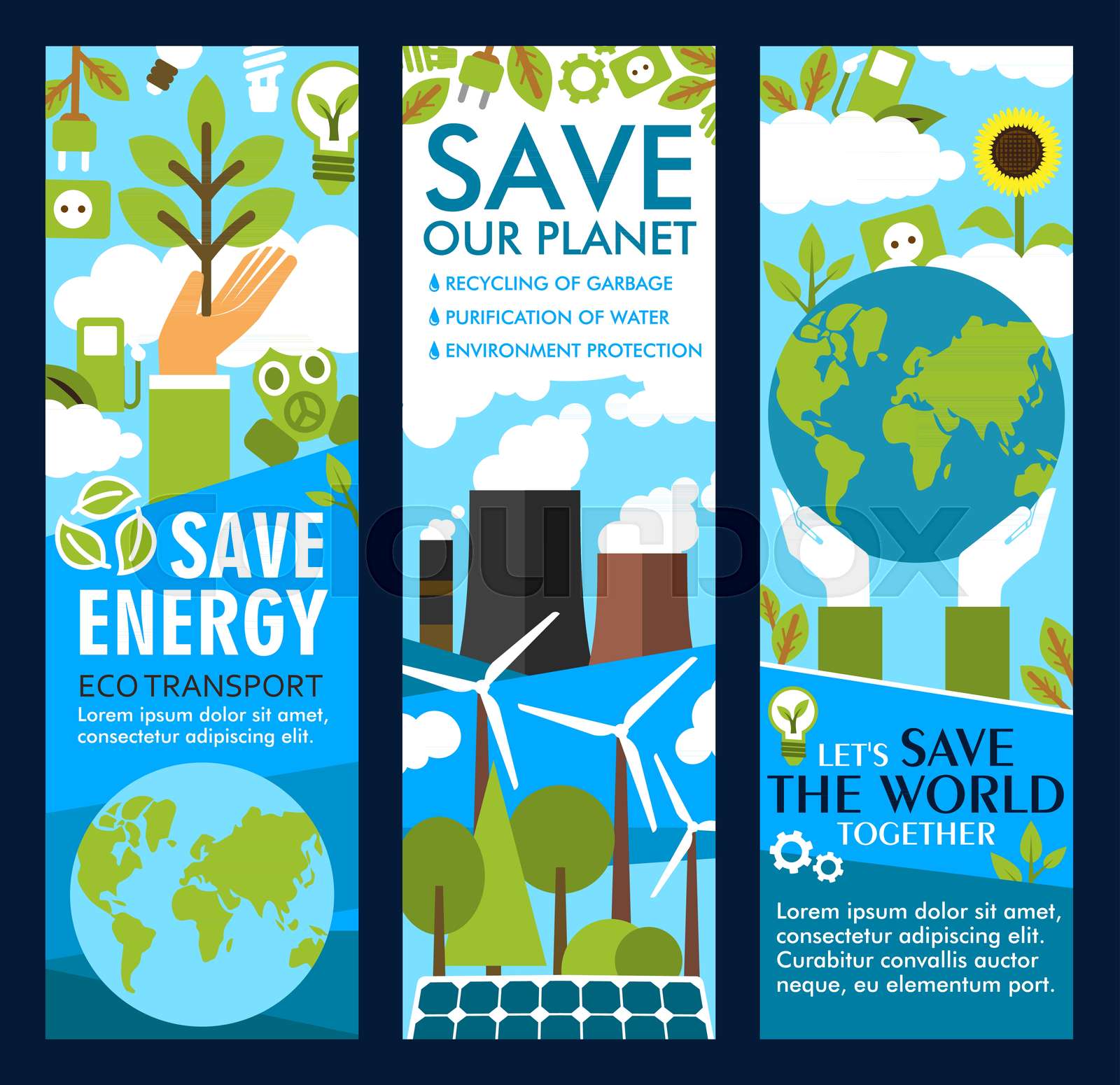 Vector save energy or eco planet lifestyle banners | Stock vector ...