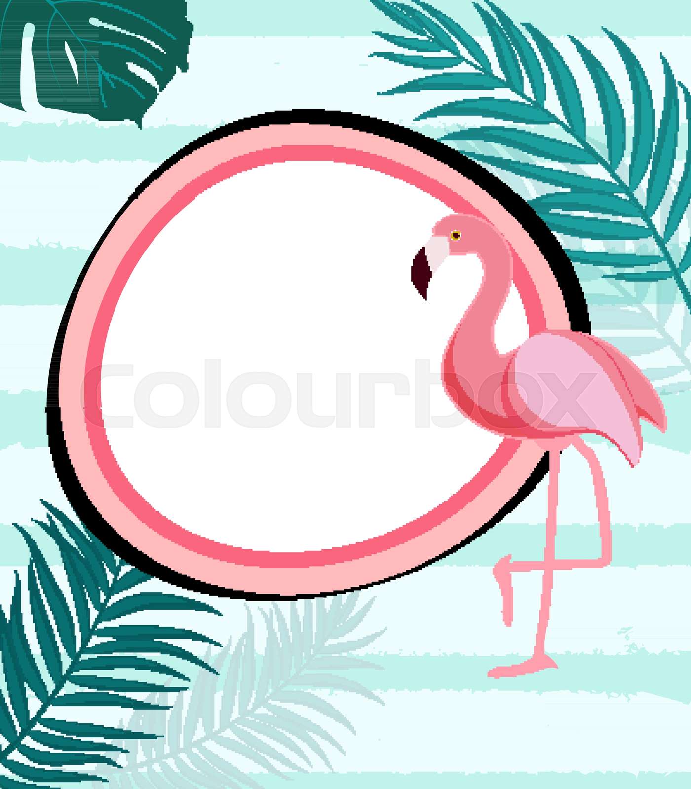 Abstract Tropical Background with Flamingo and Palm Leaves. Vector ...