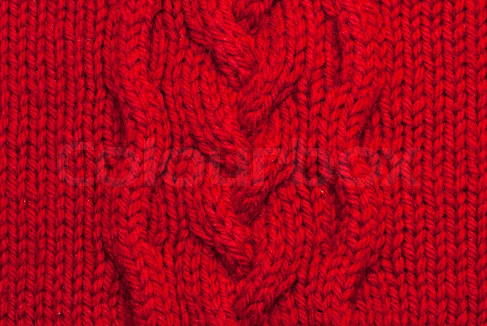 Red knitting background of handmade woolen pattern | Stock image ...