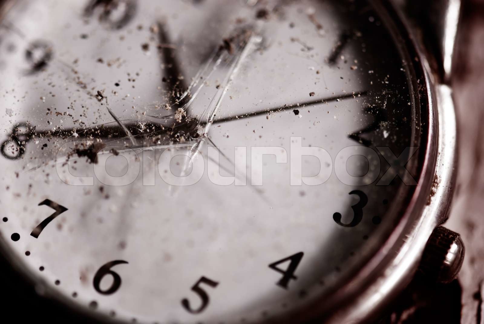 Old dusty pocket clock with broken glass Shallow depth of field Special ...