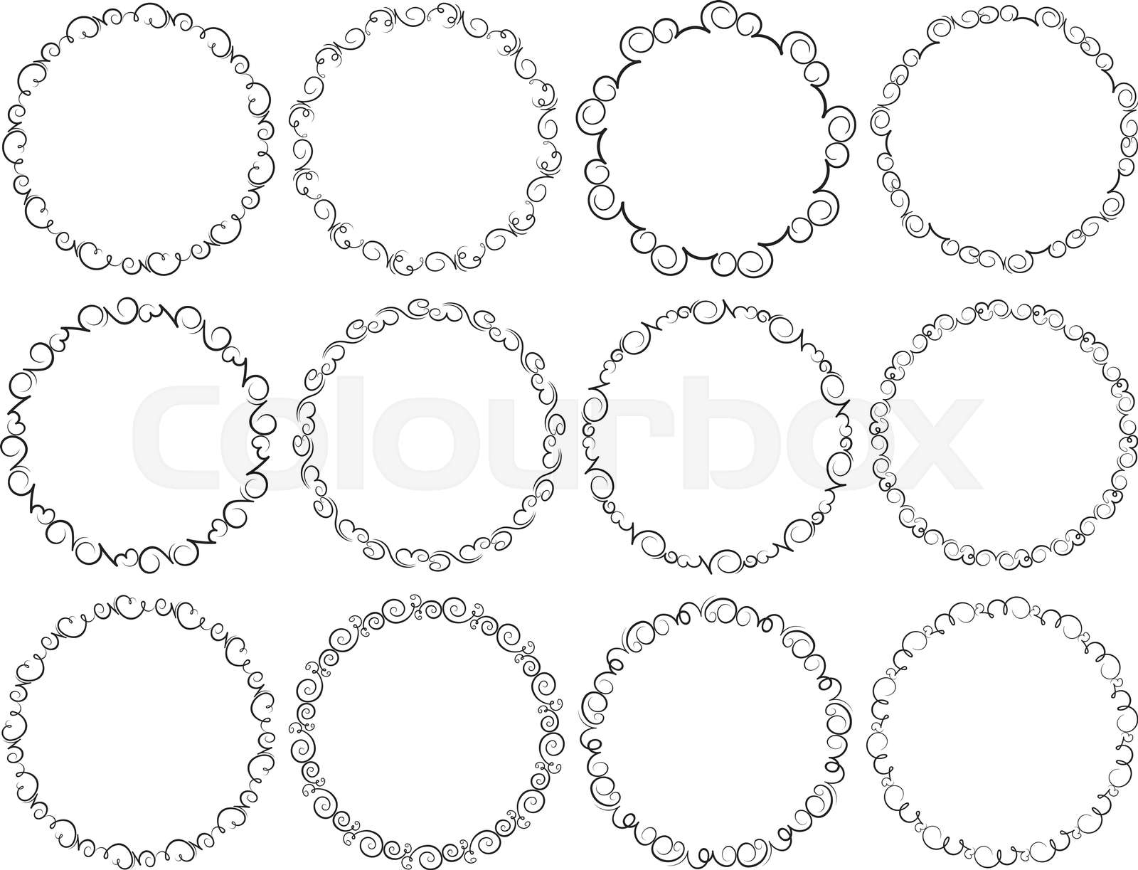 Set of dozen black round frames for your design | Stock vector | Colourbox