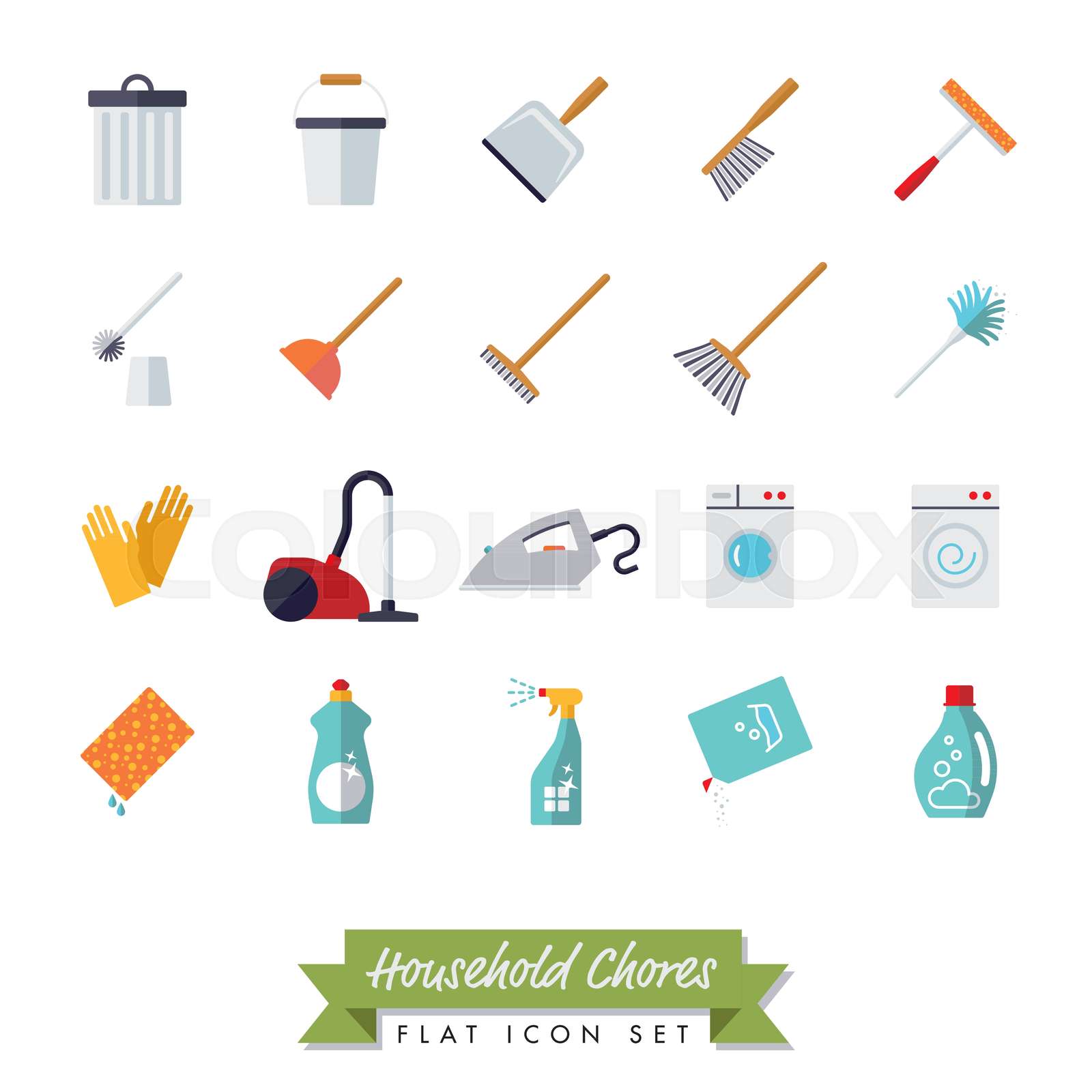 Household chores flat design isolated icon set | Stock vector | Colourbox