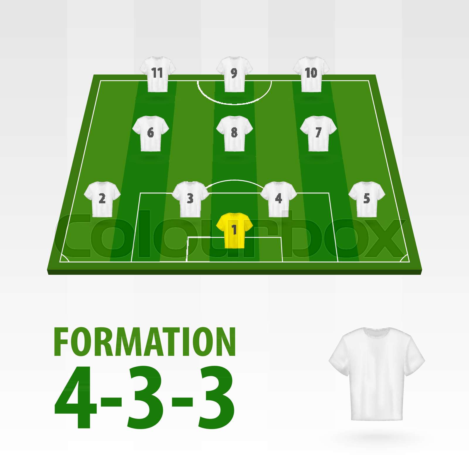 Football players lineups, formation 4-3-3. Soccer half stadium. | Stock ...