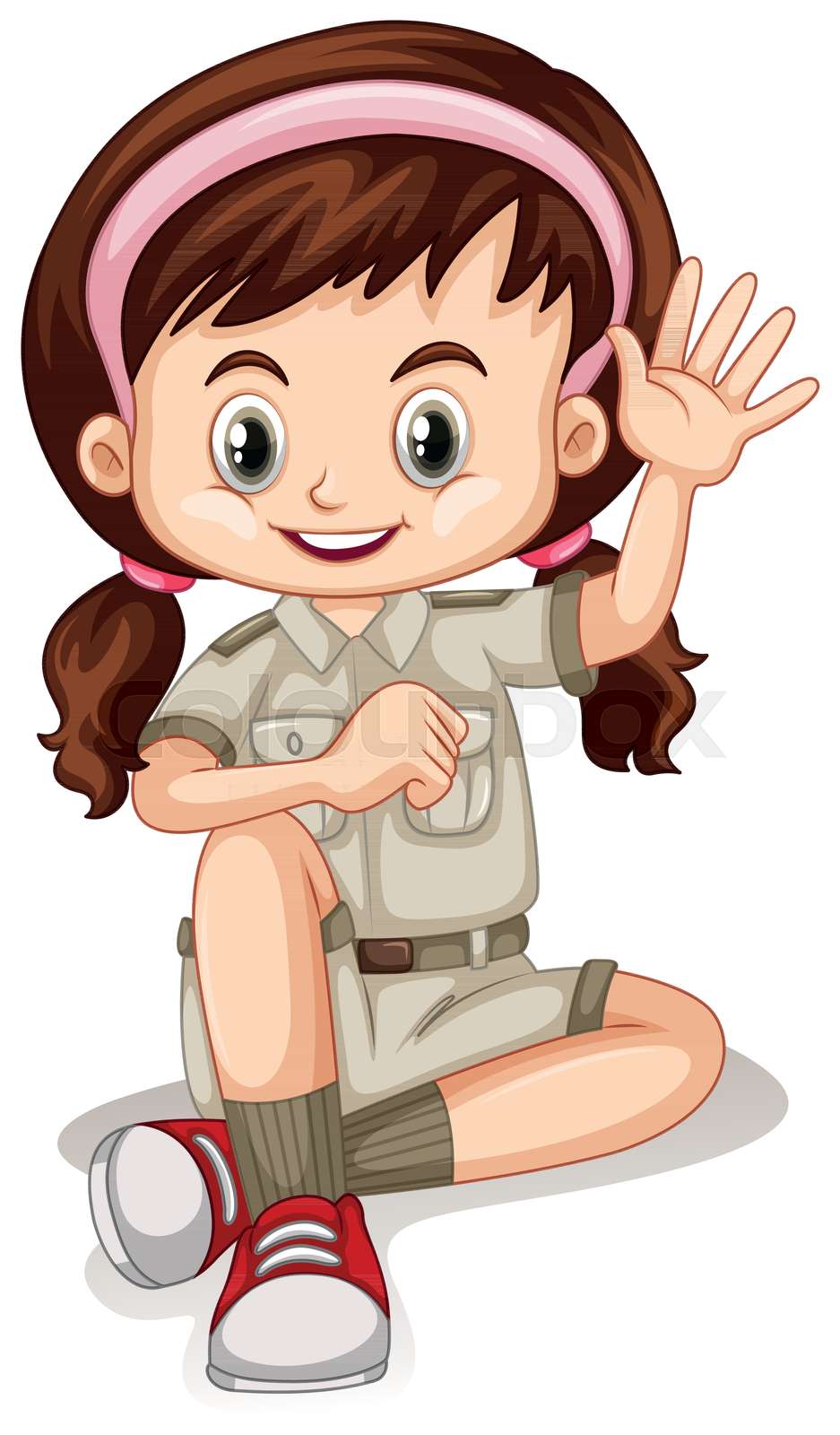 Happy girl waving hand | Stock vector | Colourbox