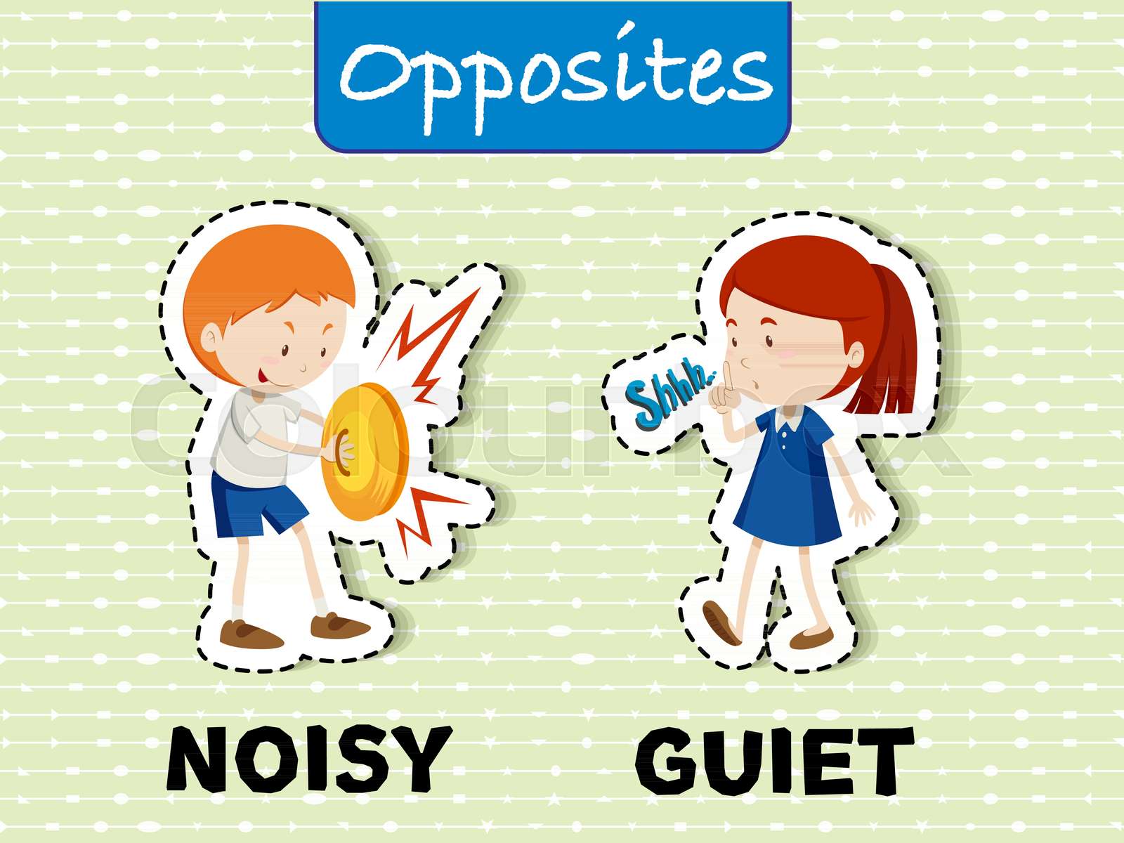 Opposite Words For Noisy And Quiet Stock Vector Colourbox Opposite Words For Noisy And Quiet Stock Vector Colourbox